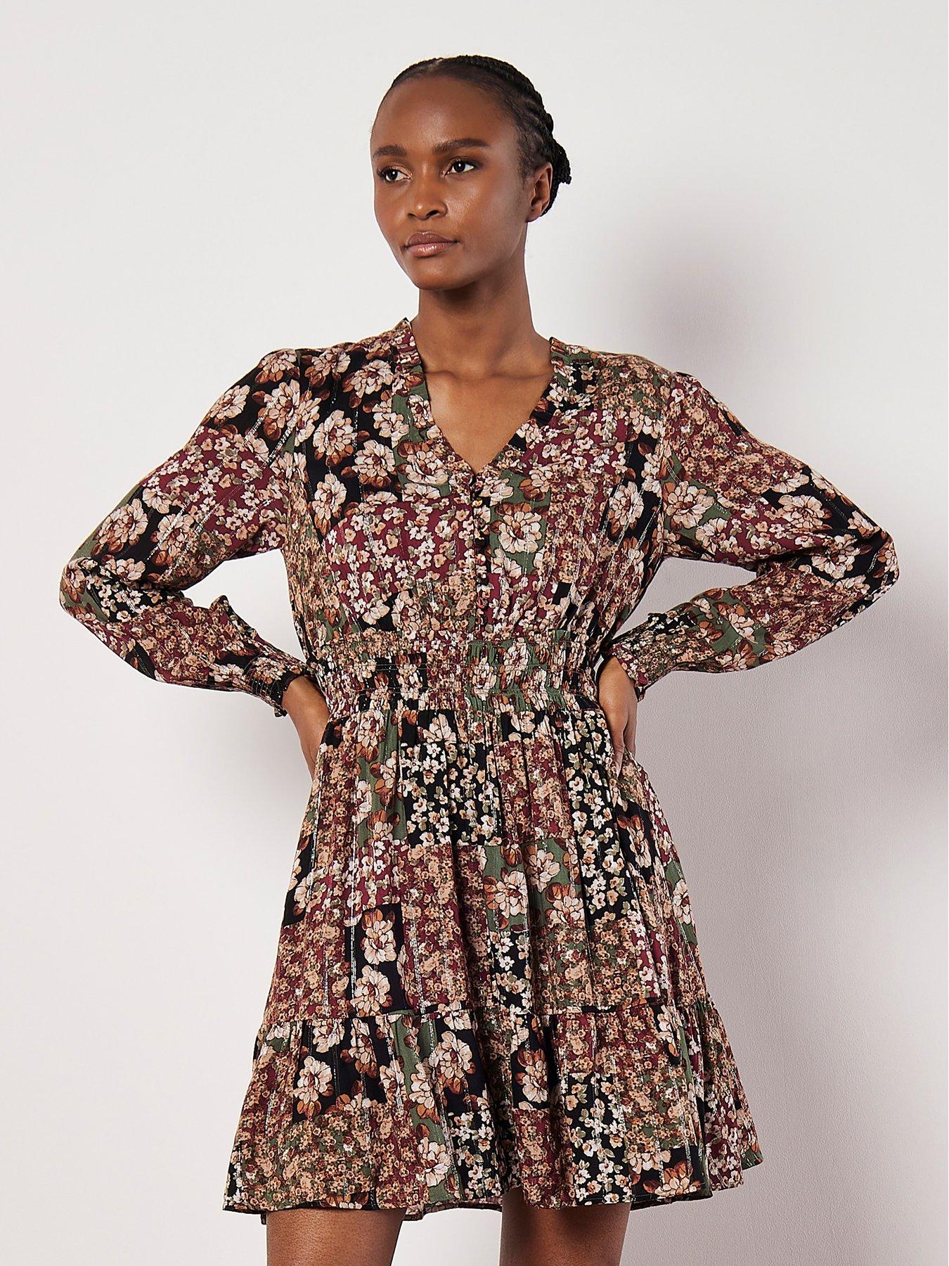 Apricot Patchwork Floral Ruffle Dress | Very