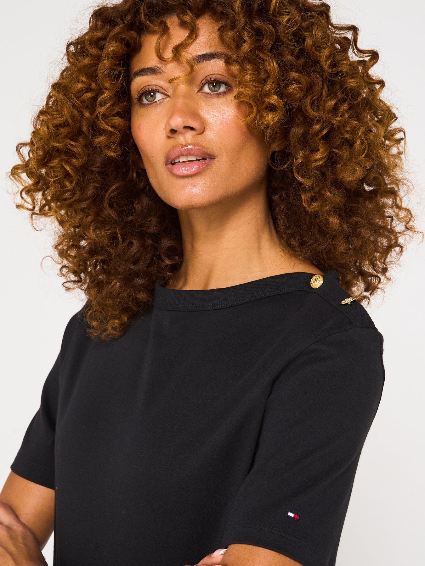 Tommy Hilfiger Gold Button Detailed T-Shirt - Black | Very
