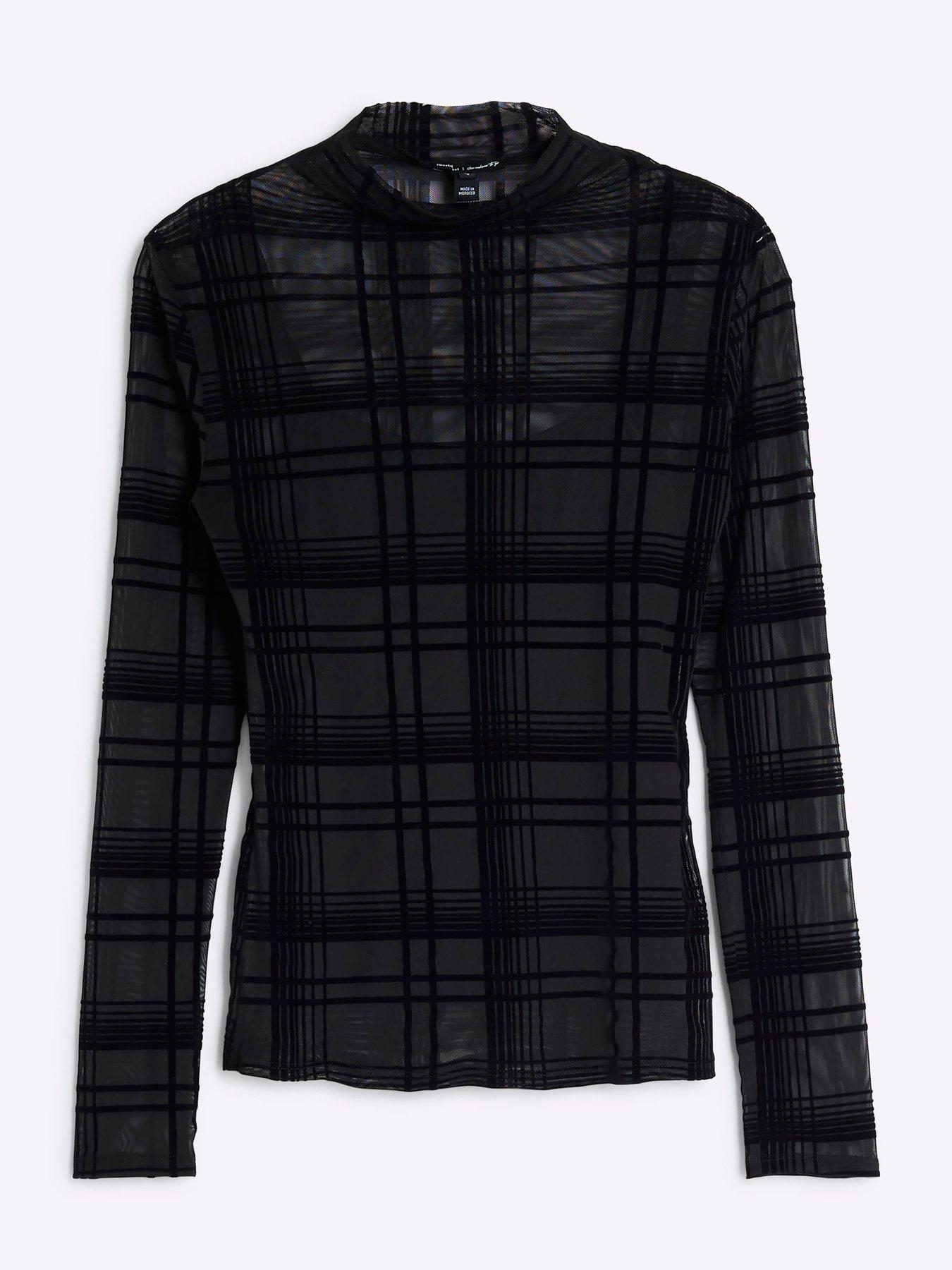 River Island Flock Mesh Top - Black | Very