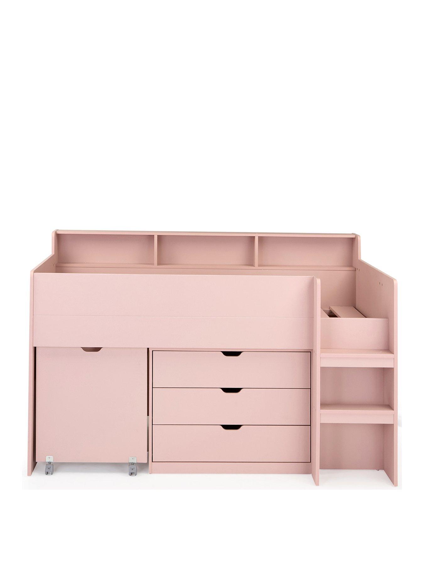 Very Home Aspen Mid Sleeper Bed Frame with Desk, Drawers and Shelves ...