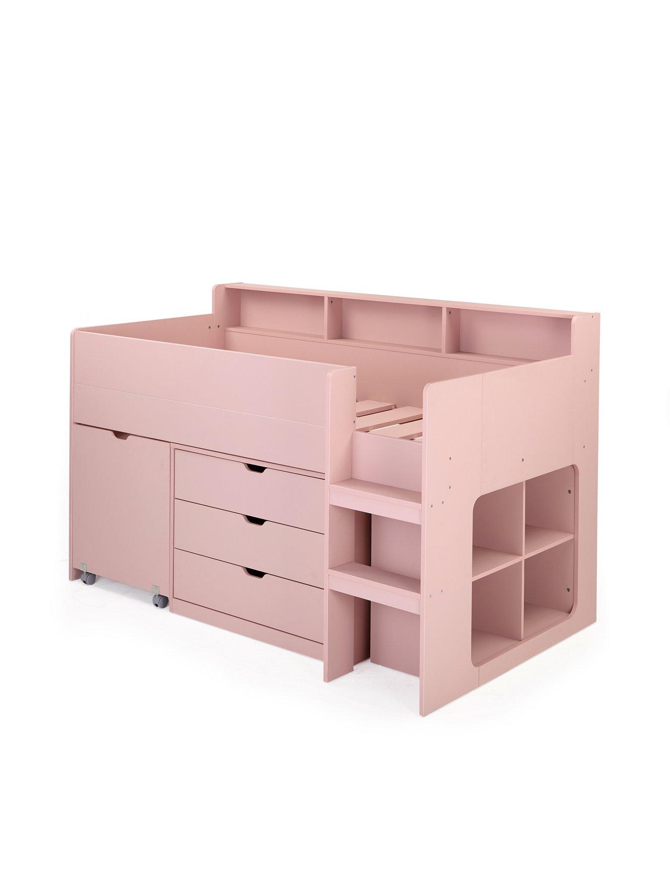 Very Home Aspen Mid Sleeper Bed Frame with Desk, Drawers and Shelves ...