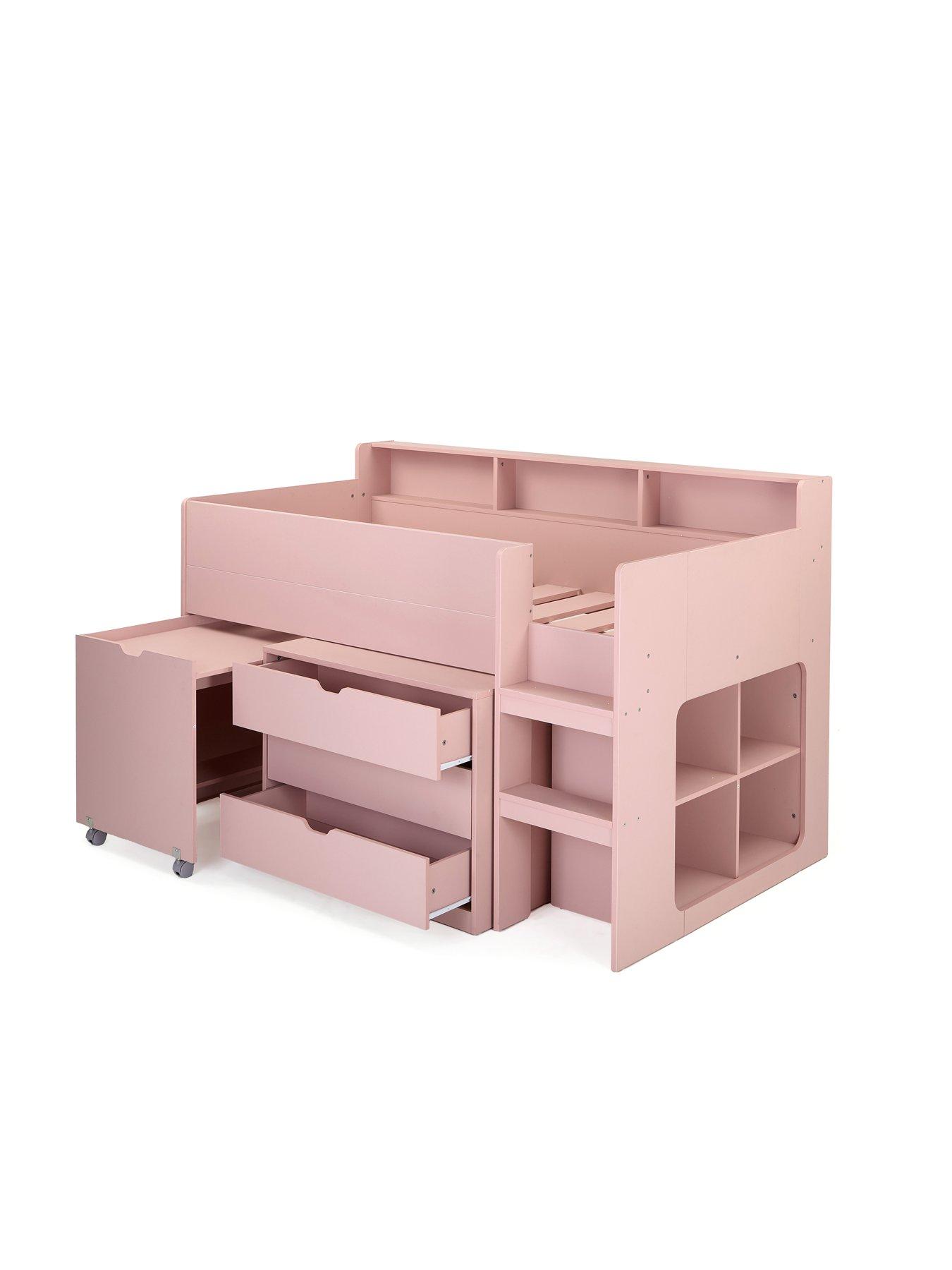 Very Home Aspen Mid Sleeper Bed Frame with Desk, Drawers and Shelves ...