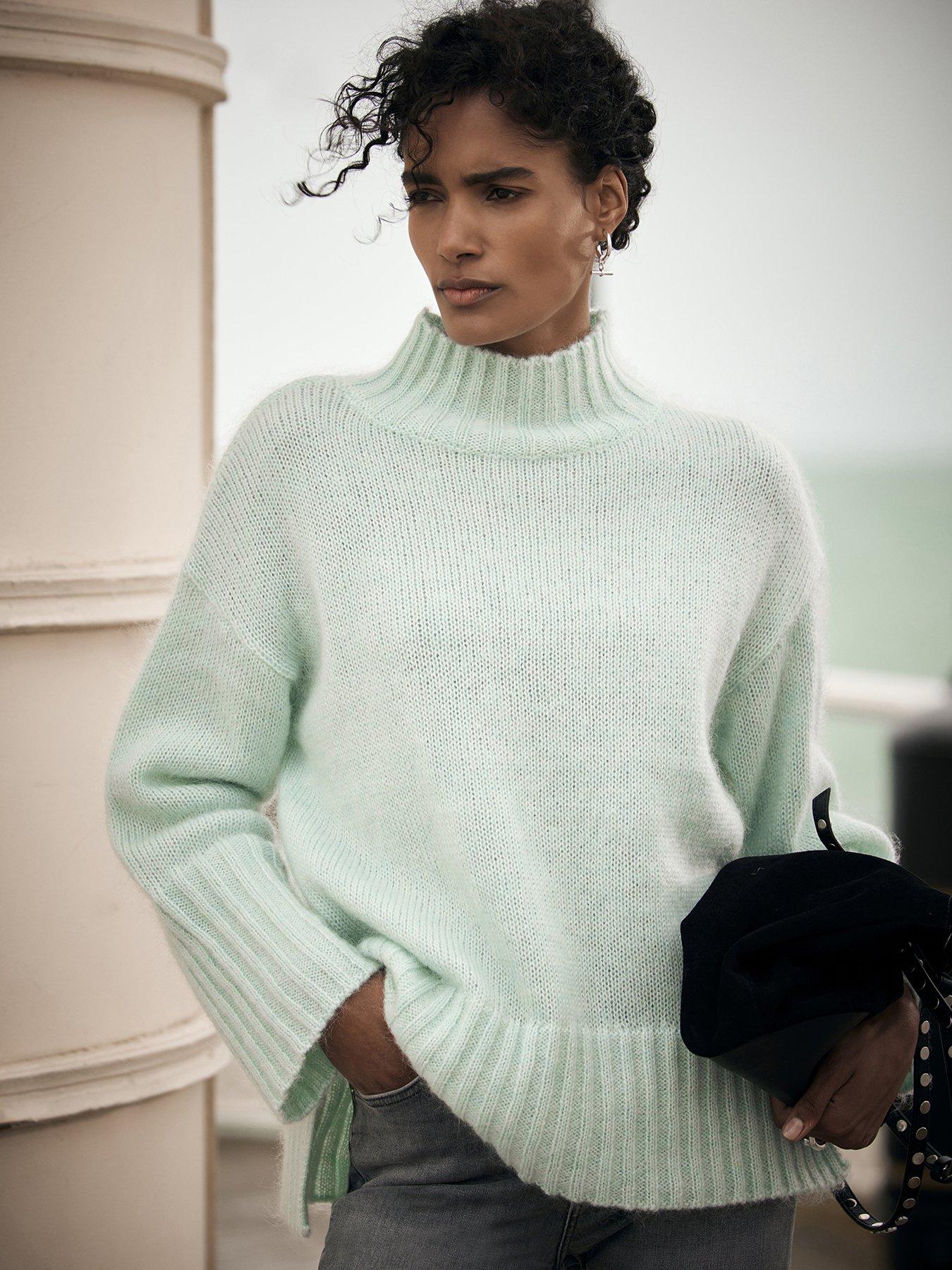 Mint Velvet High Neck Fluff Jumper Green Very