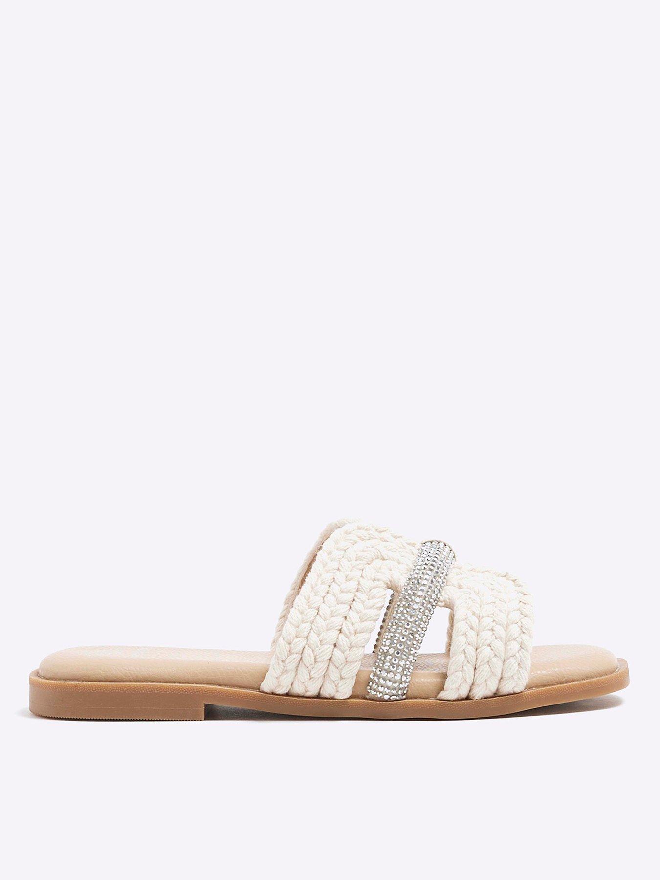 River Island Girls Raffia Diamante Sandals - Cream | Very