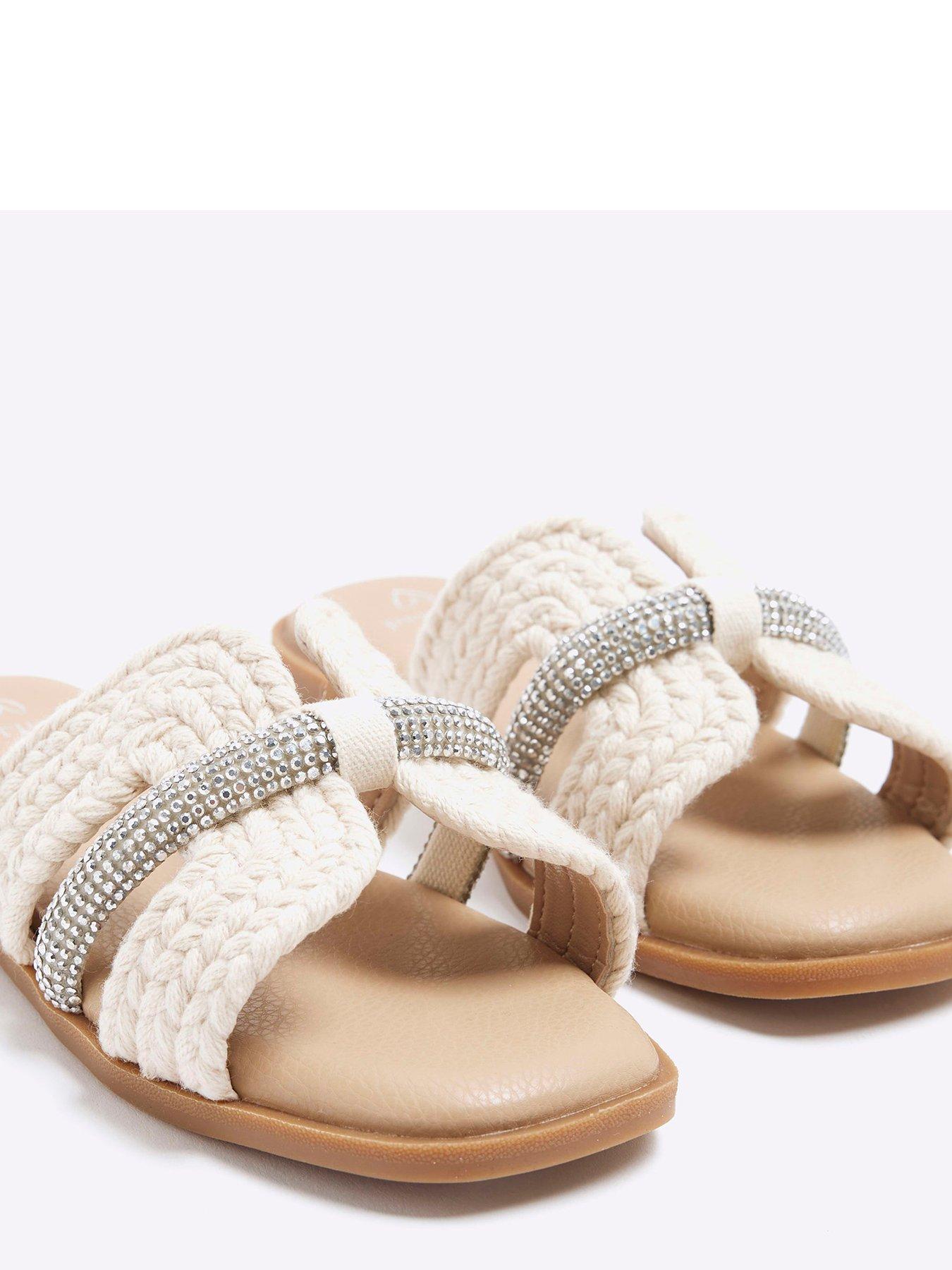 River Island Girls Raffia Diamante Sandals - Cream | Very