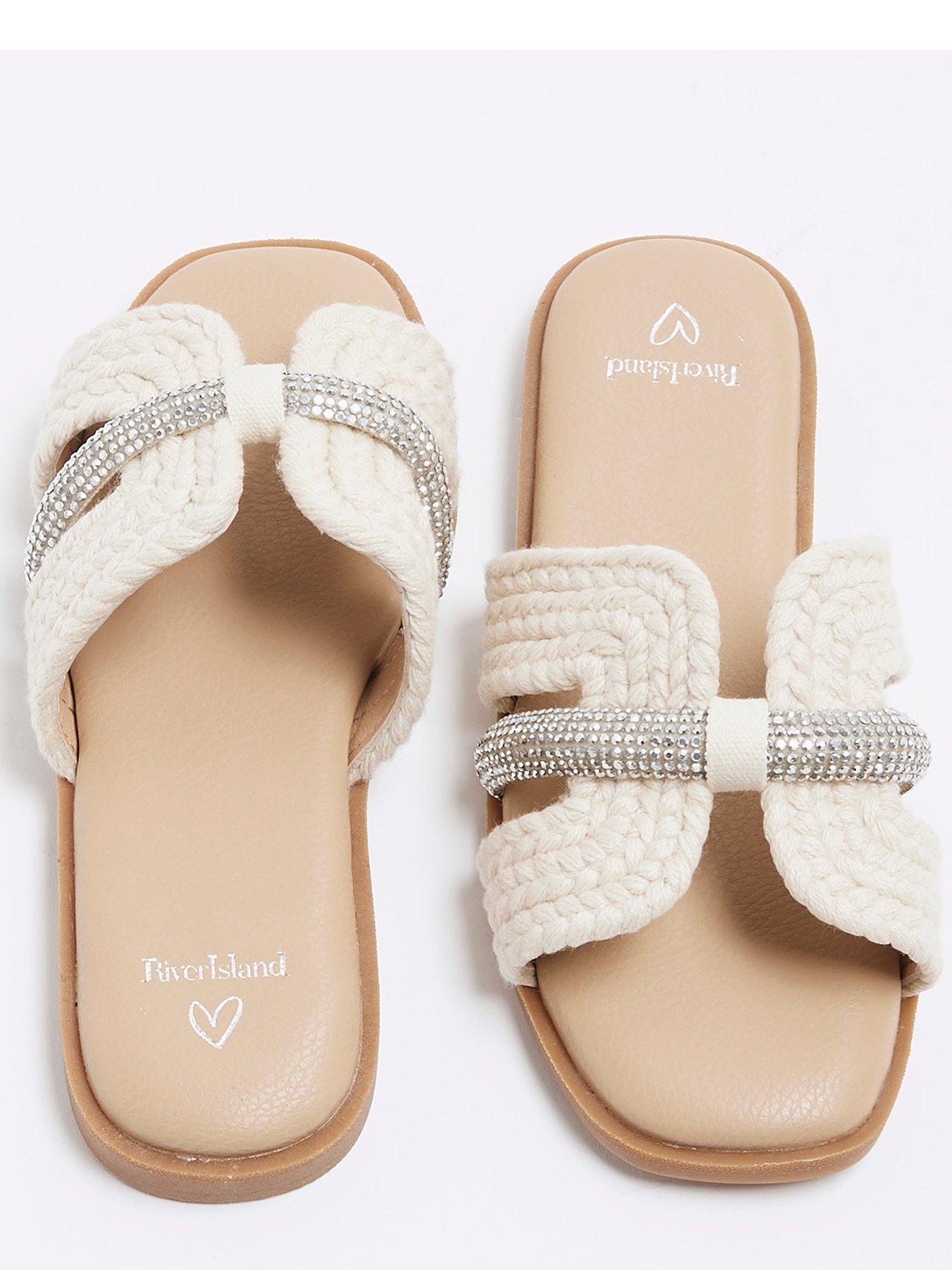 River Island Girls Raffia Diamante Sandals - Cream | Very