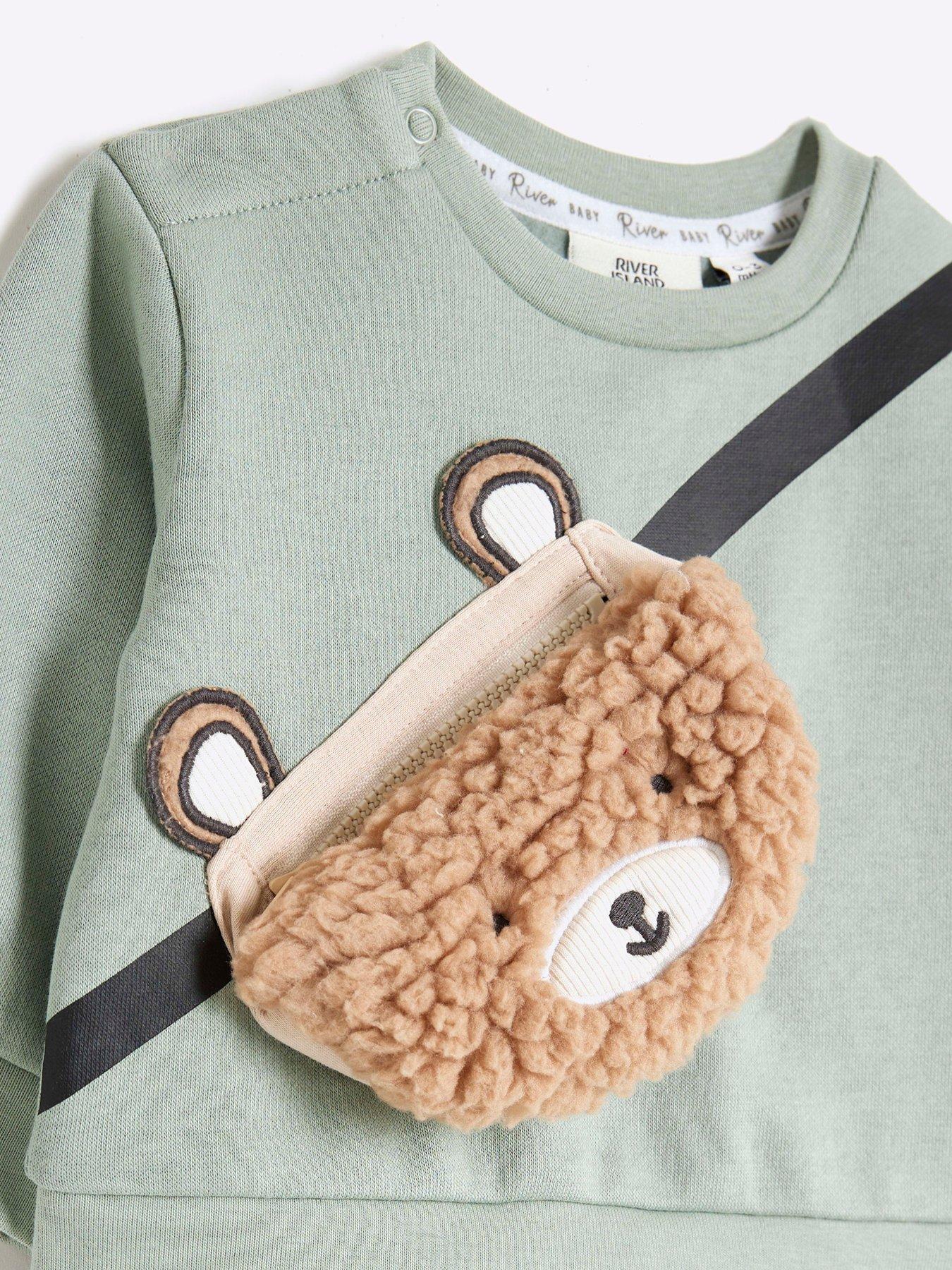 River Island Baby Baby Boys Borg Bear Sweatshirt Set - Khaki | Very