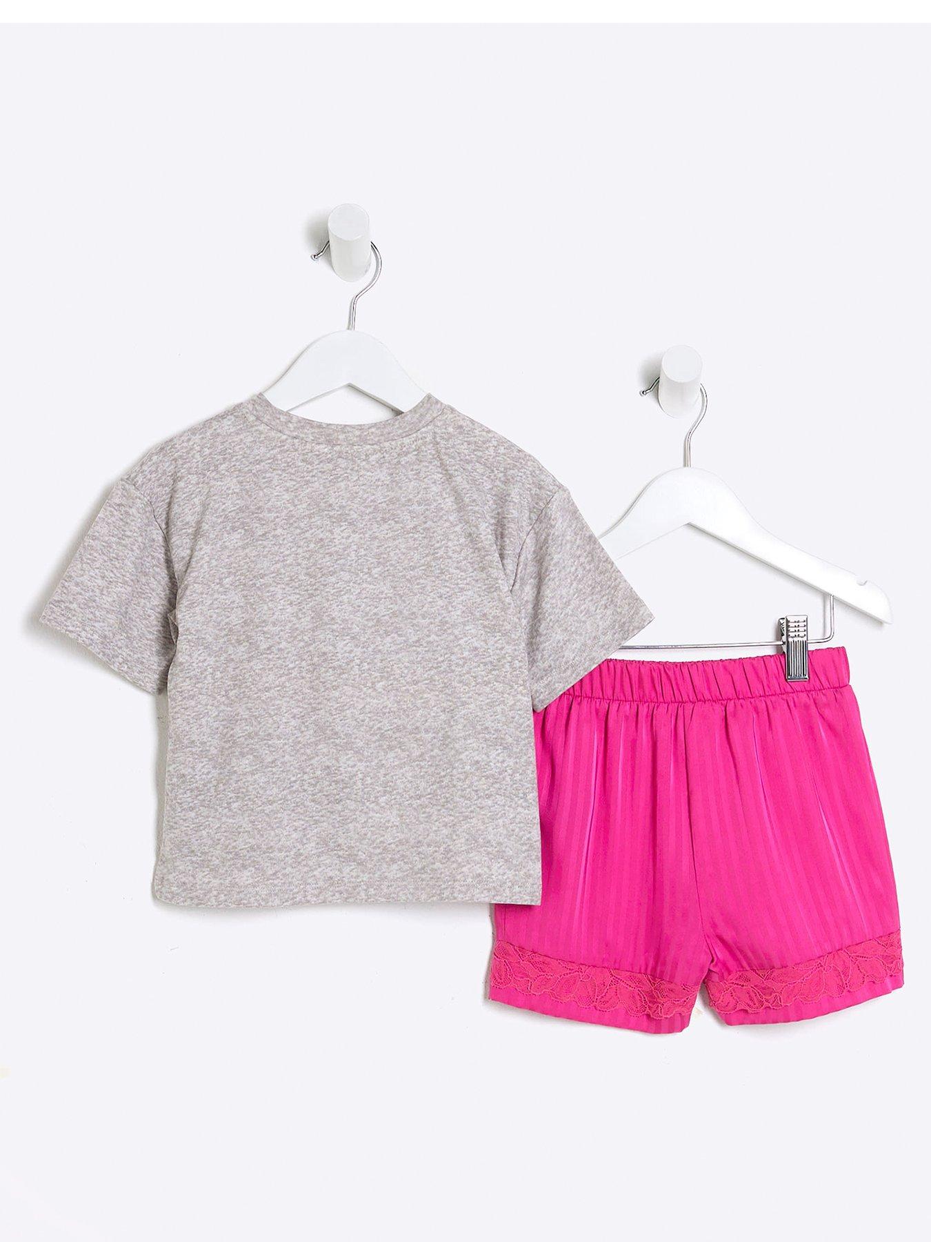 River Island Mini Mini Girls Satin Mix Teddy Pyjamas Set - Pink | Very