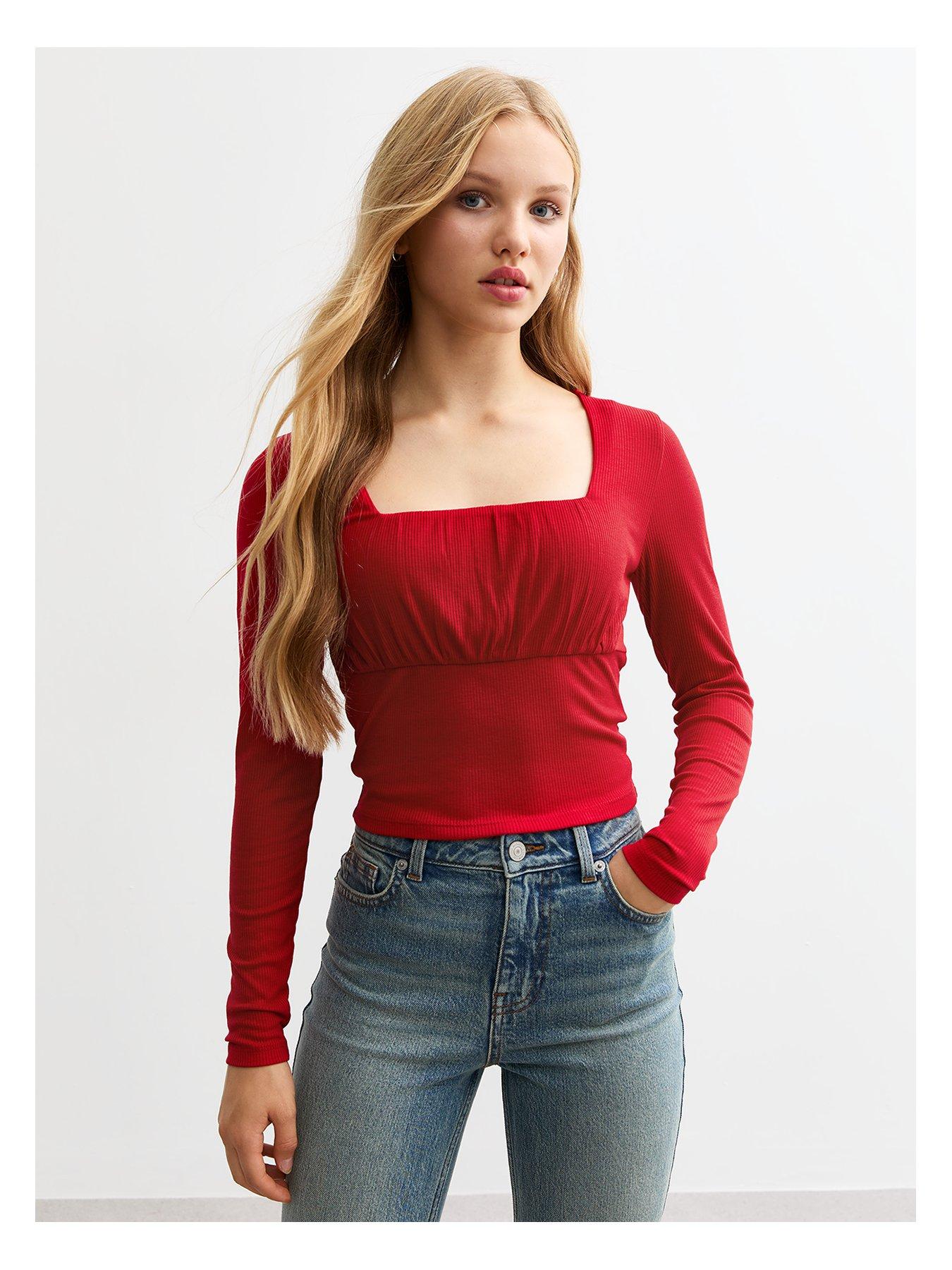 New Look 915 Girls Ruched Front Ribbed Jersey Top - Red | Very