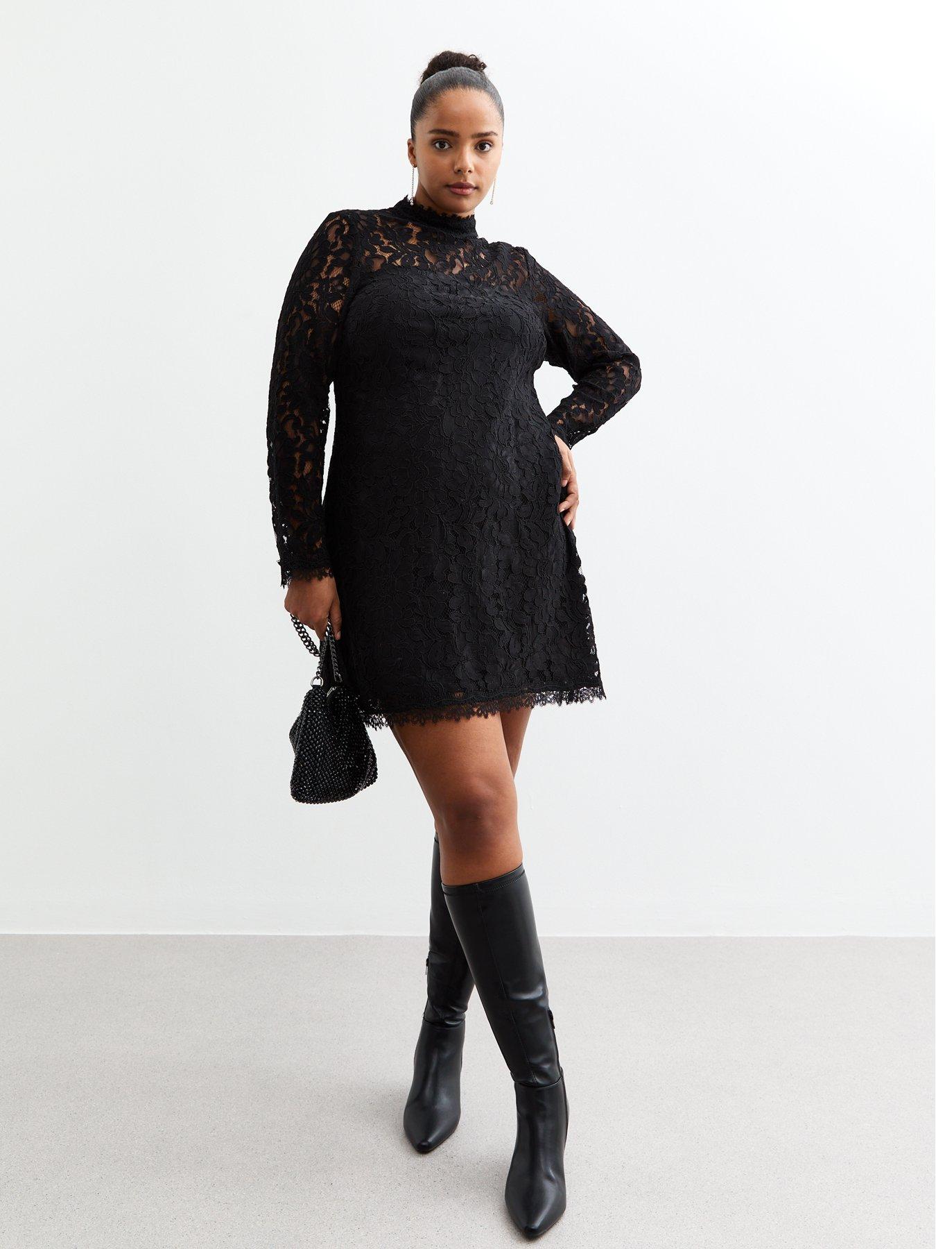 New Look Lace High Neck Mini Dress - Black | Very