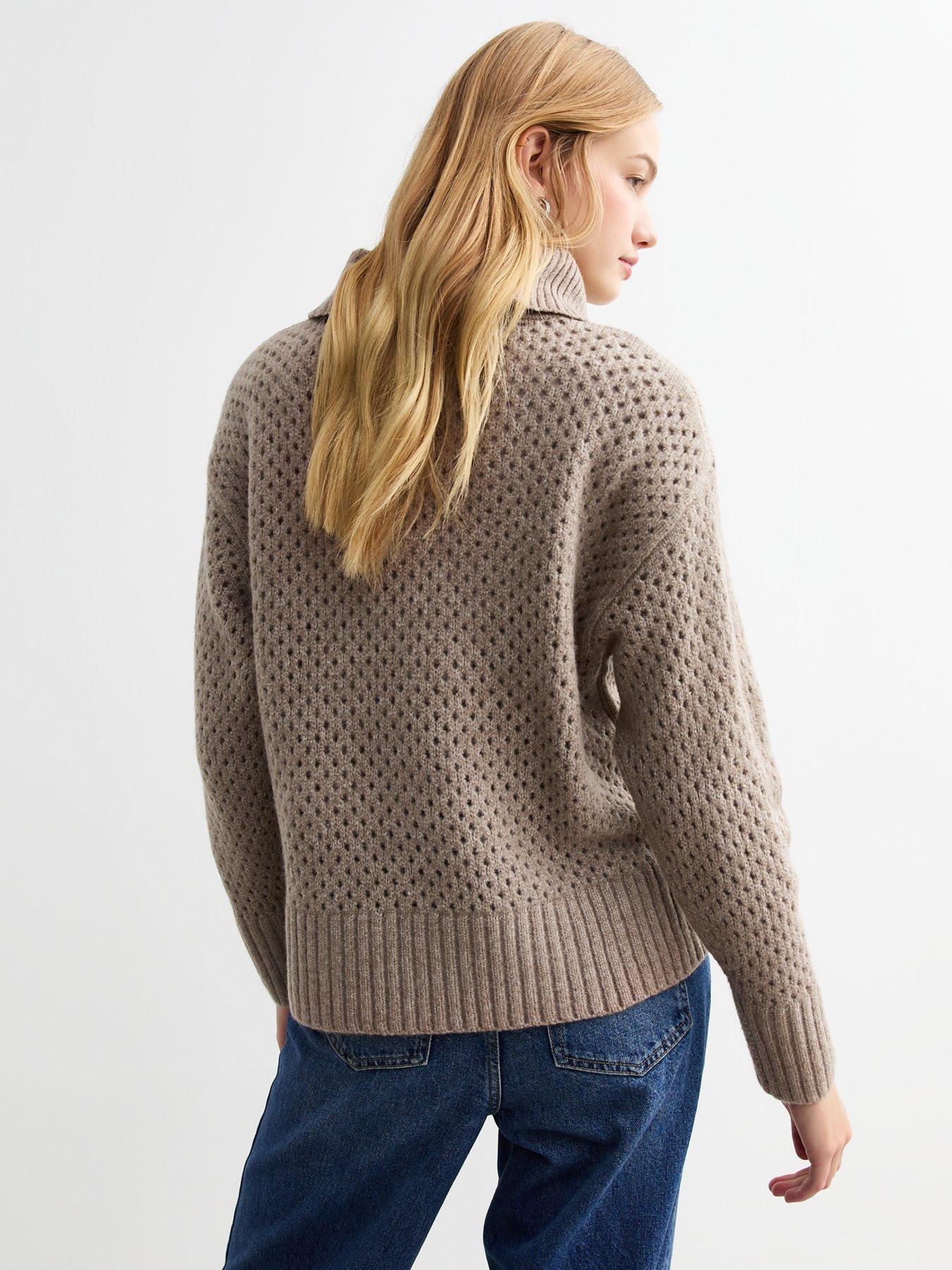 New Look Mink Mesh Stitch Zip Front Jumper - Beige | Very