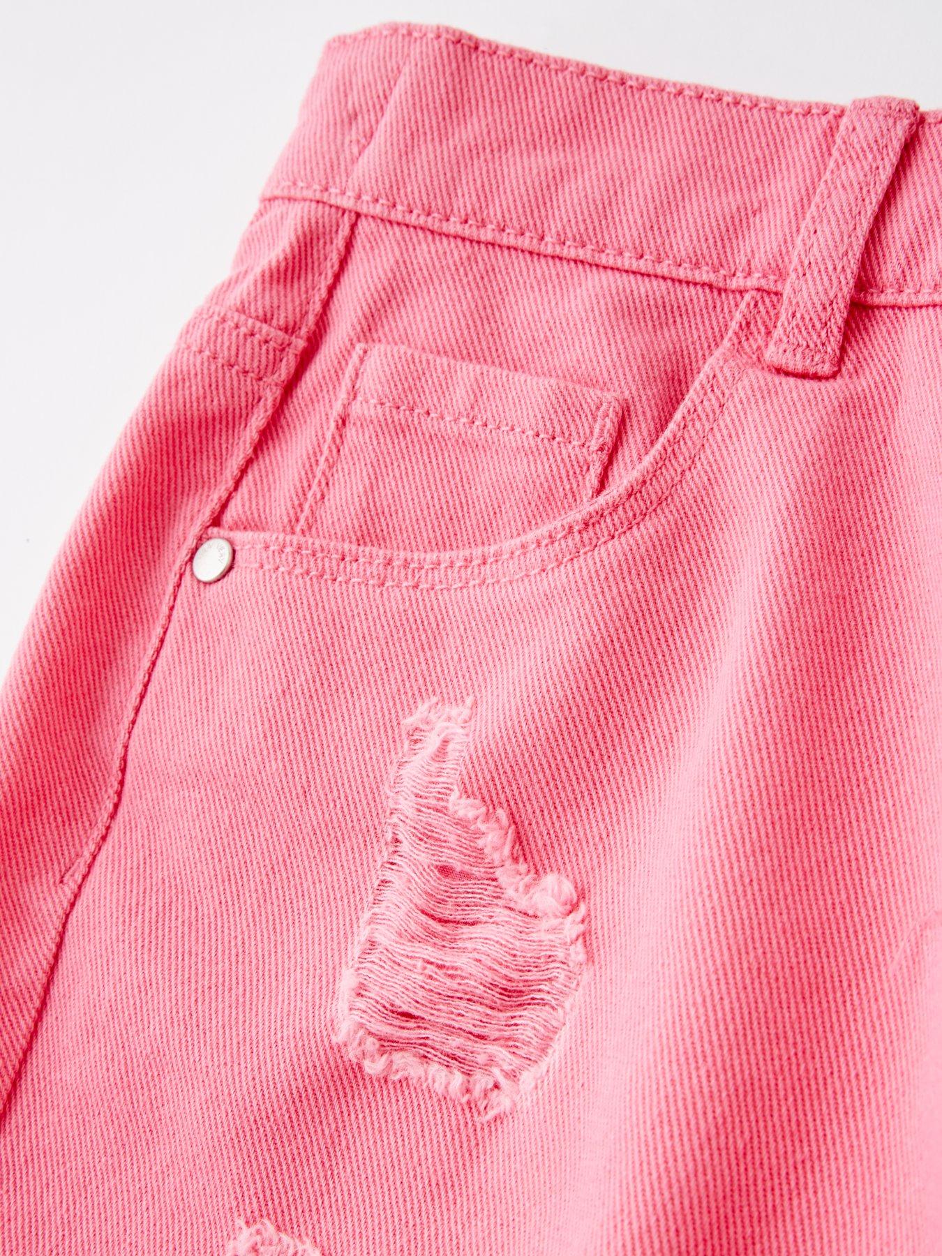 V by Very Girls Ripped Denim Shorts - Pink | Very
