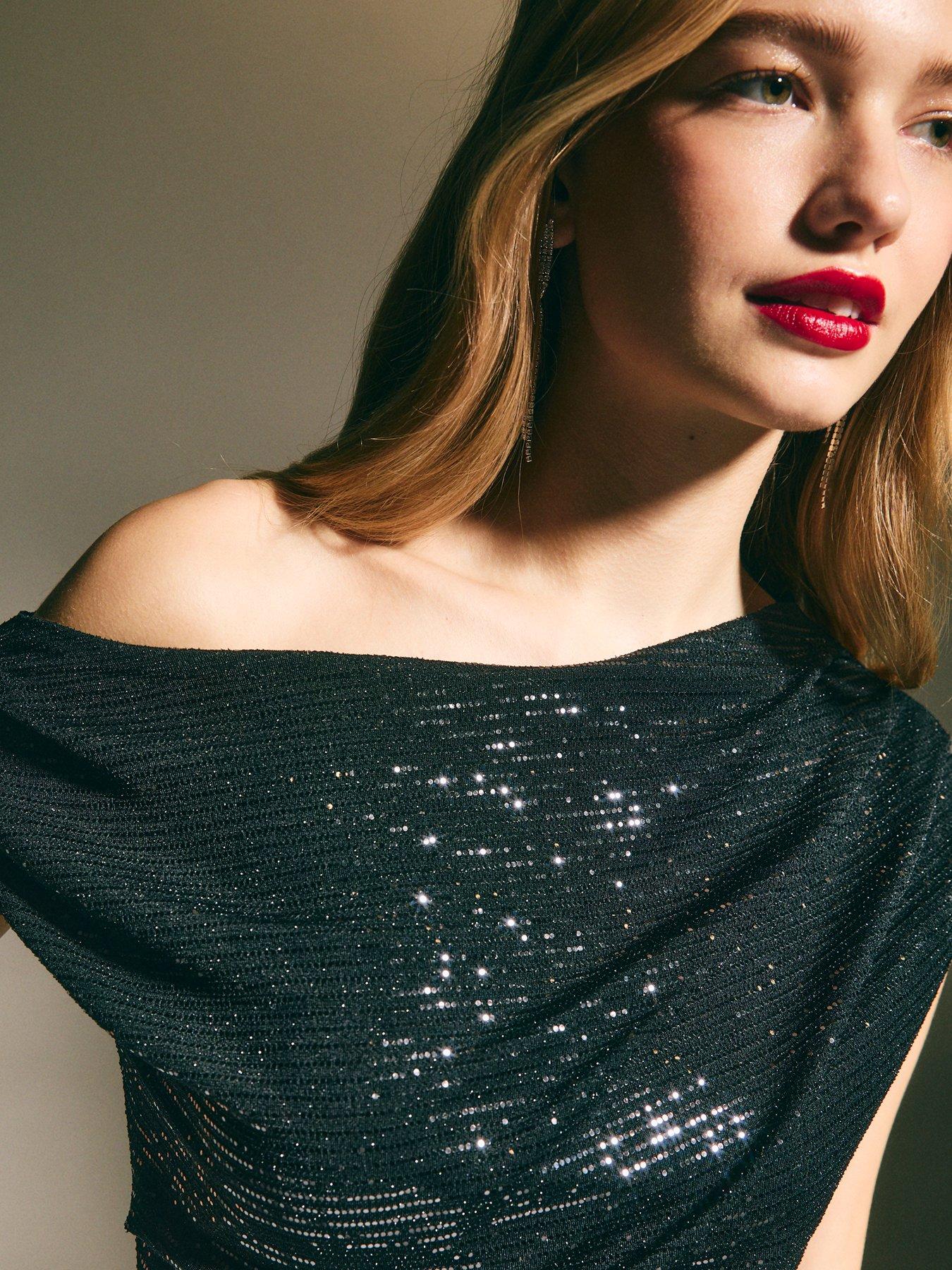 New Look Black Sequinned Draped Top | Very