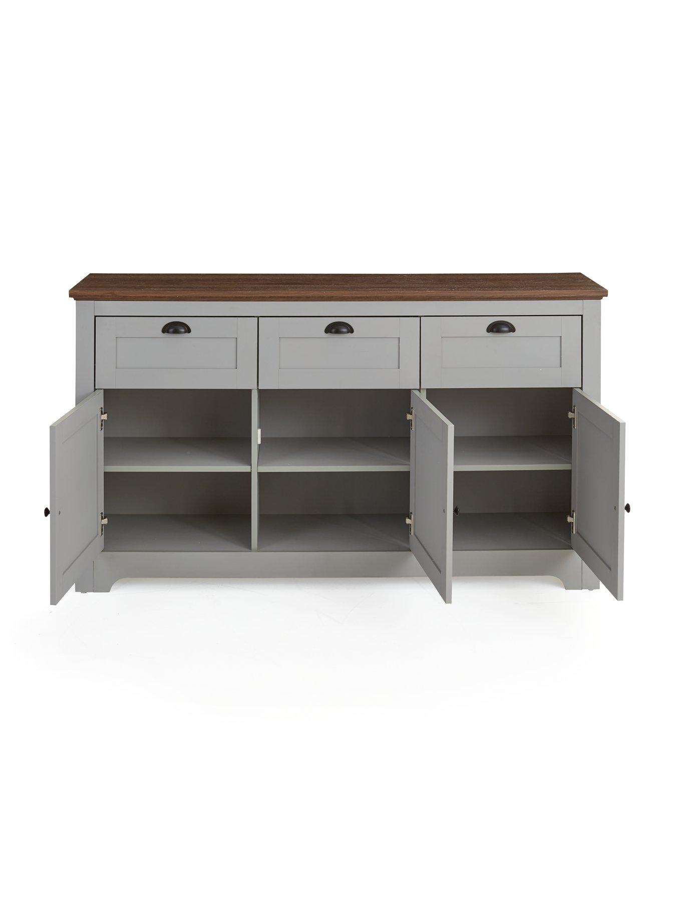 Very Home New Devon 3 Door, 3 Drawer Large Sideboard - Grey/Walnut ...
