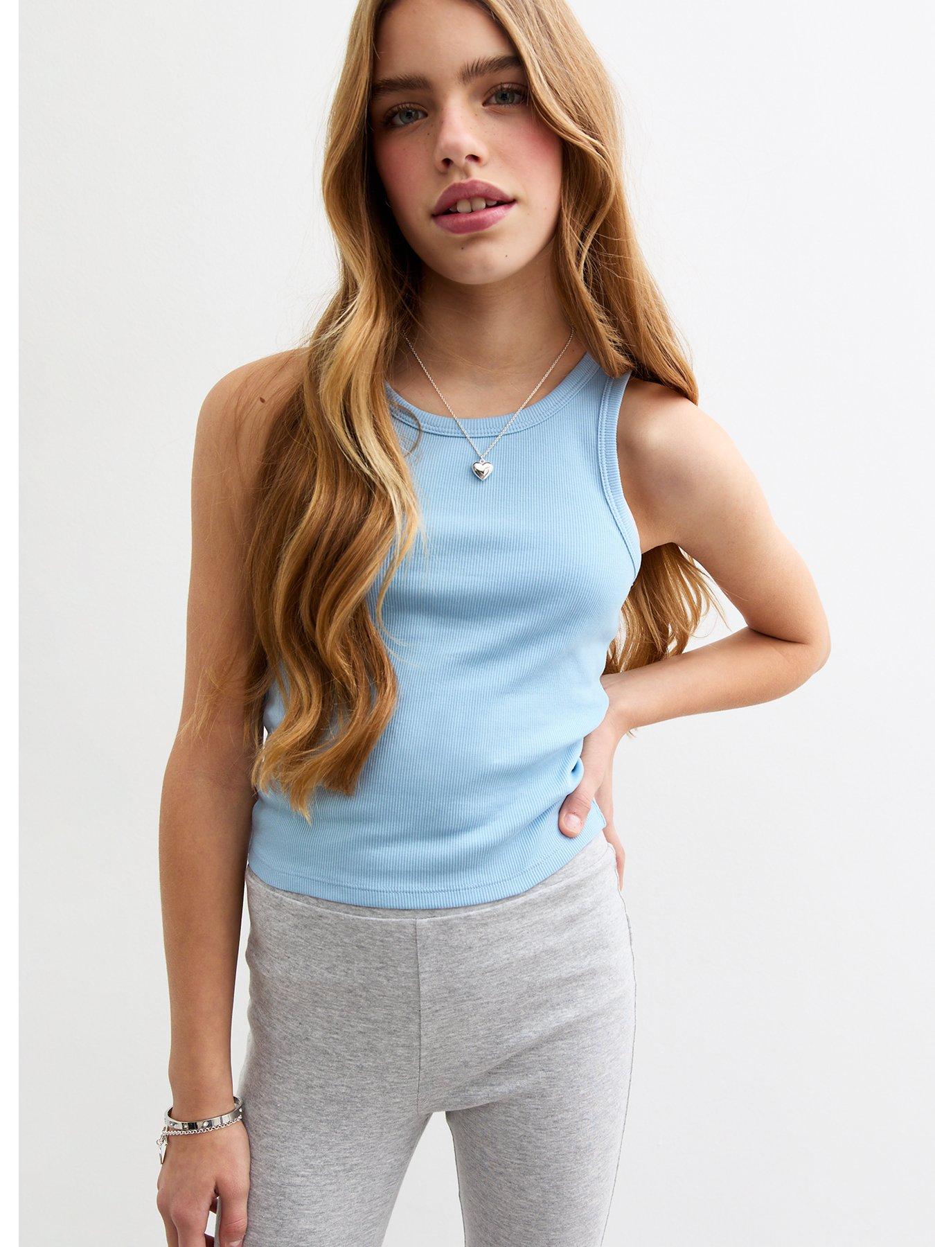 New Look 915 Pale Blue Girls Ribbed Jersey Racerback Vest - Light Blue ...
