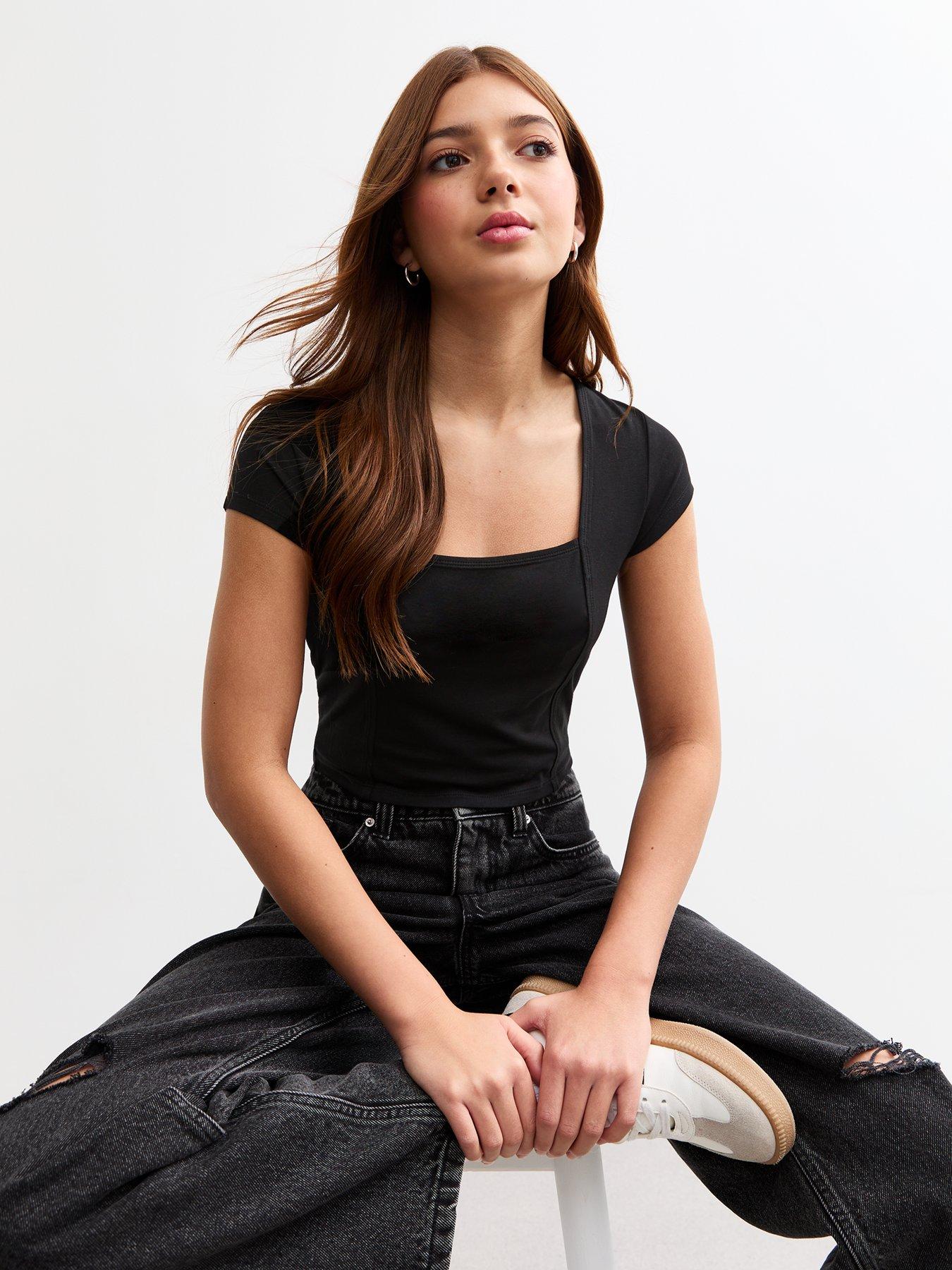 New Look 915 Girls Square Neck Top - Black | Very