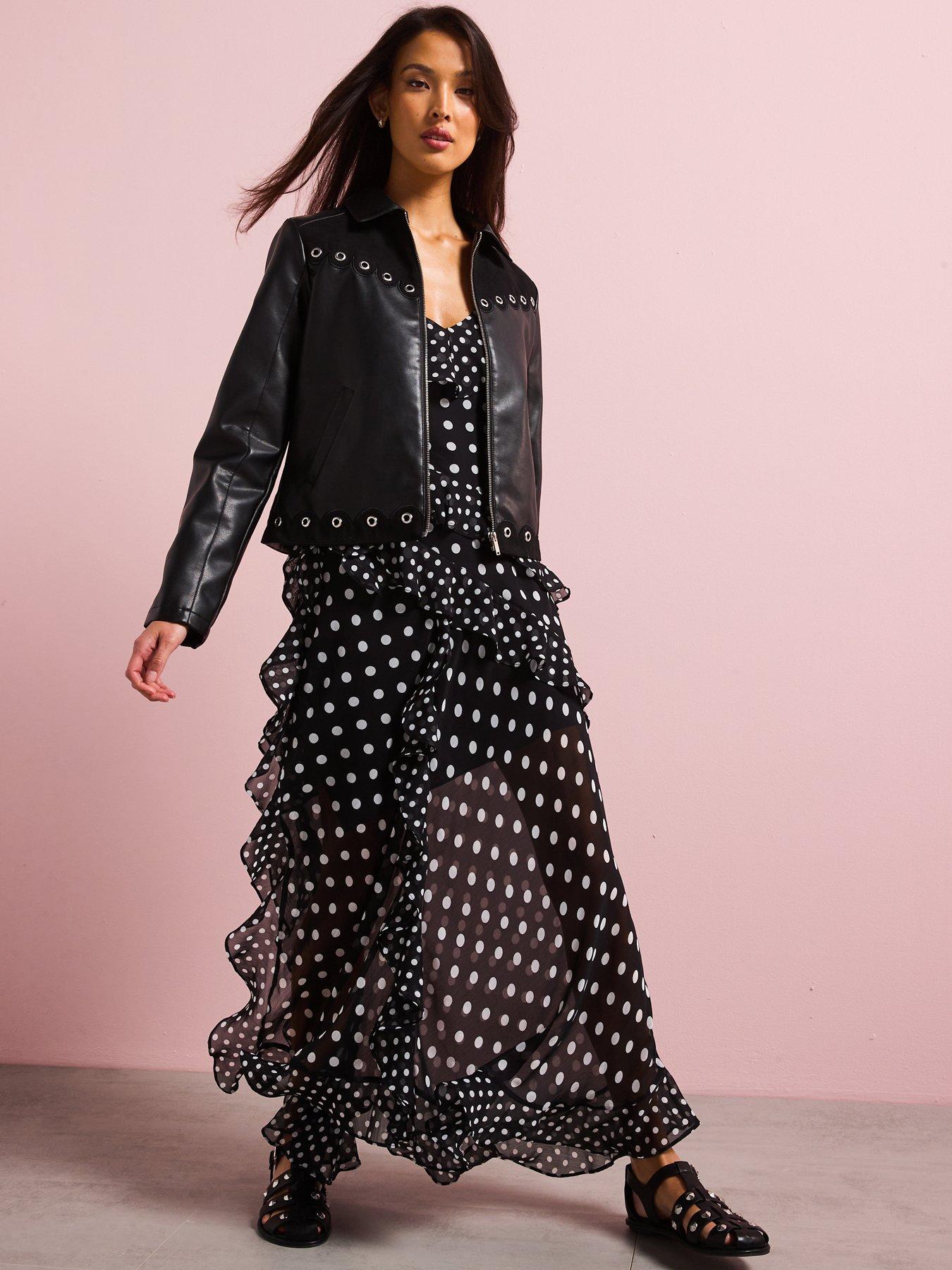 V by Very Eyelet Detail Faux Leather & Suede Jacket - Black | Very