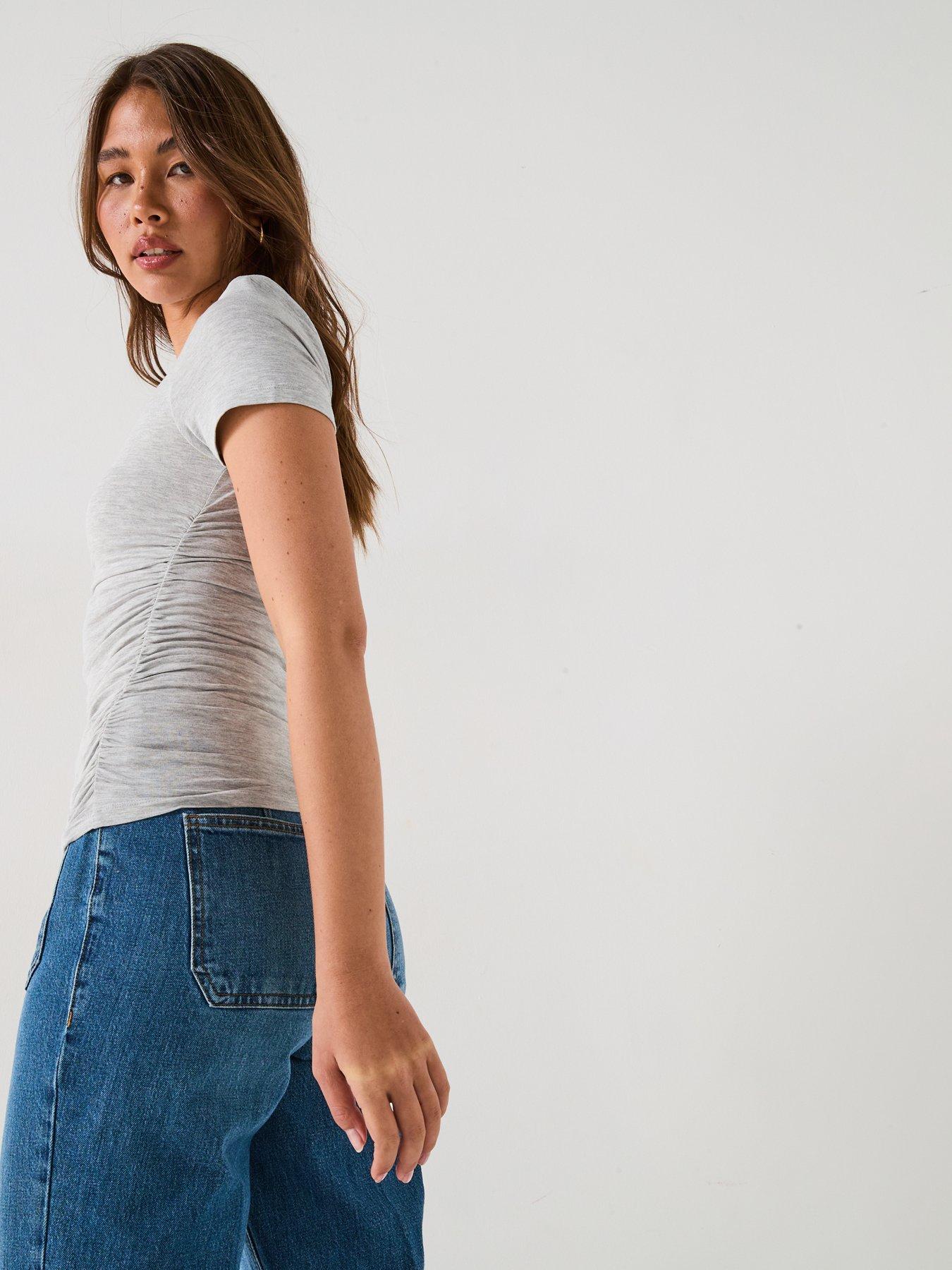 V by Very Ruched Side T-Shirt - Grey | Very