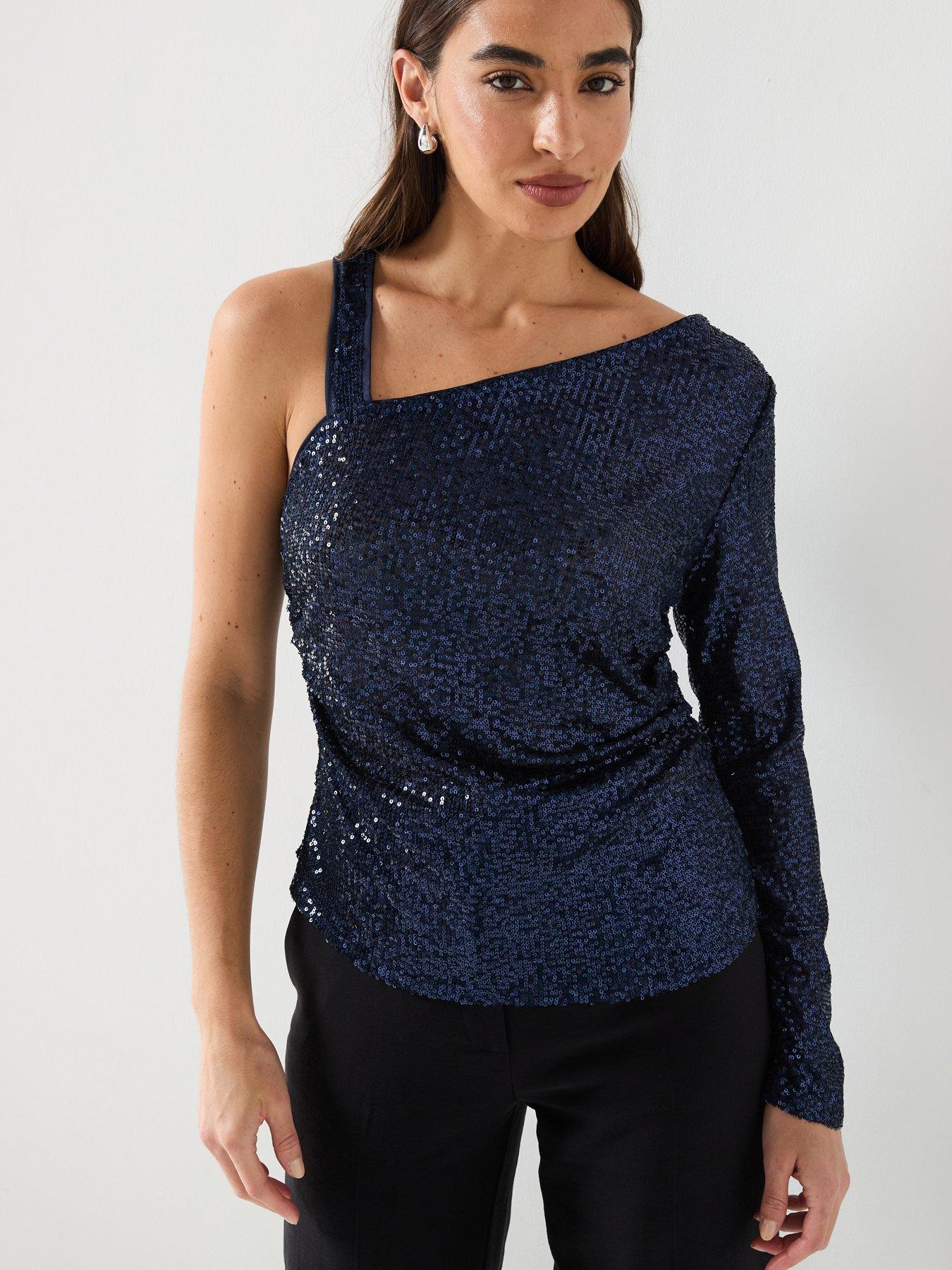River Island One Sleeve Twist Shoulder Top - Navy | Very