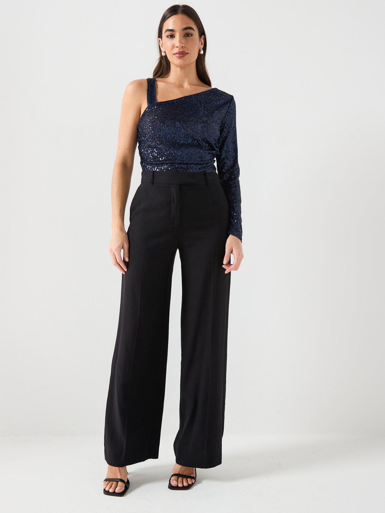 River Island One Sleeve Twist Shoulder Top - Navy | Very