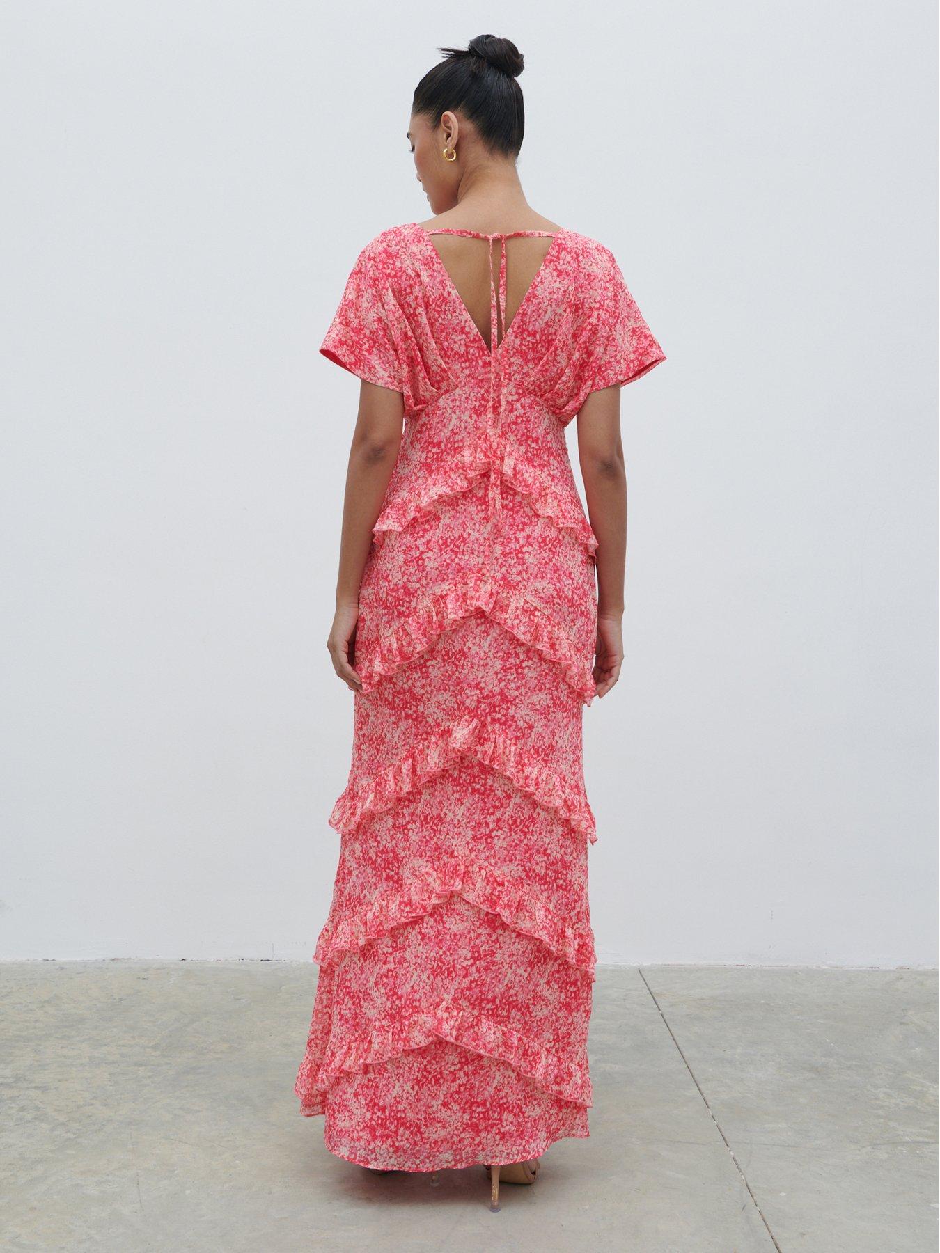 Pretty Lavish Tasmin Floral V Neck Ruffle Maxi Dress - Pink | Very