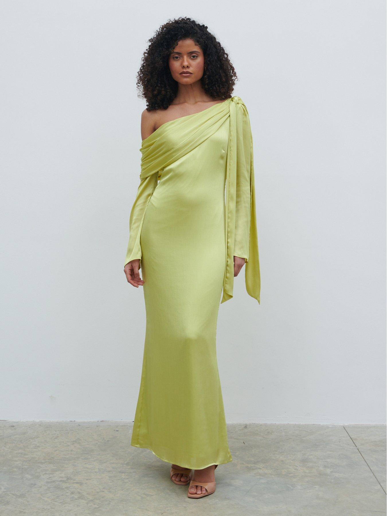 Pretty Lavish Neomie One Shoulder Tie Detail Dress - Chartreuse | Very