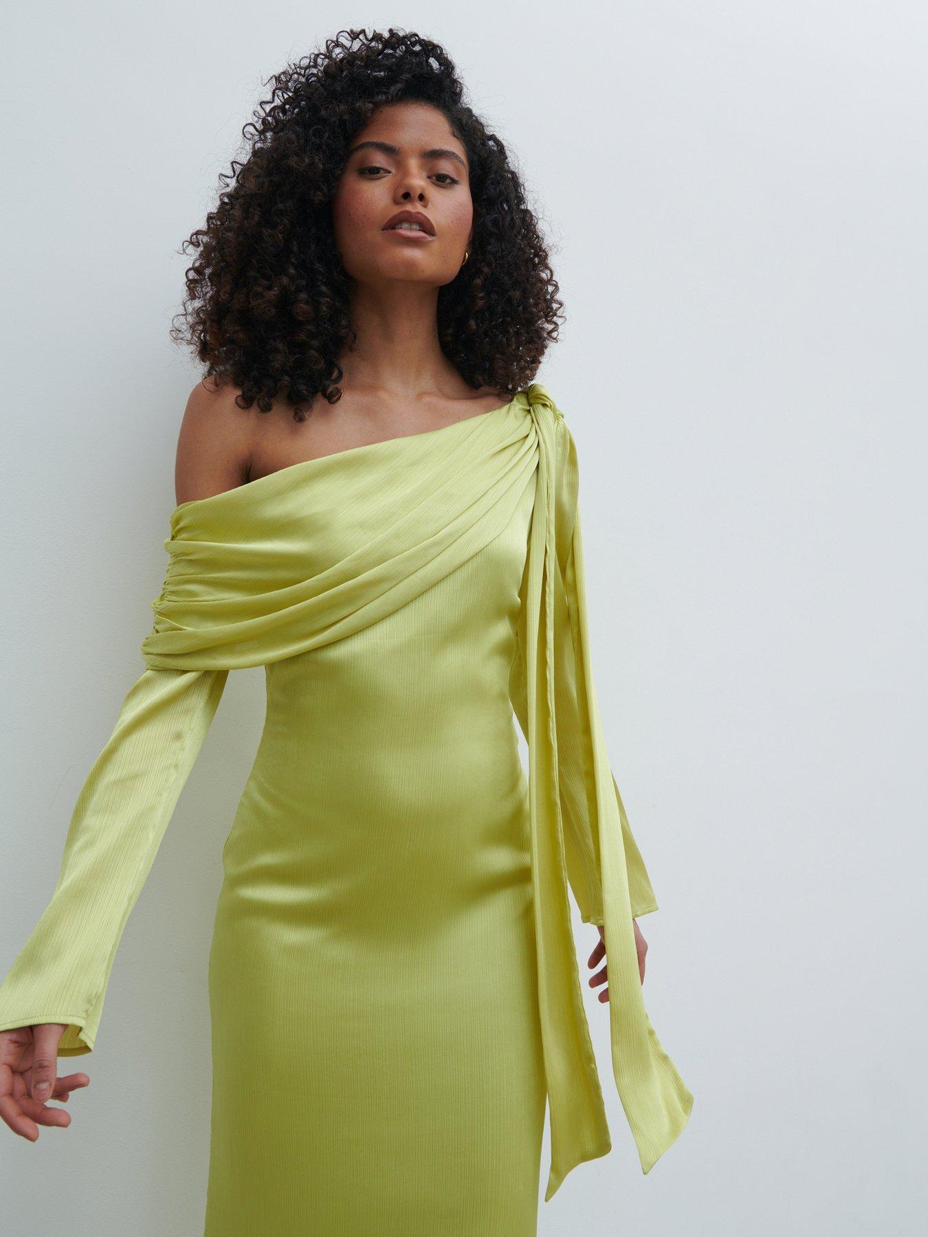 Pretty Lavish Neomie One Shoulder Tie Detail Dress - Chartreuse | Very