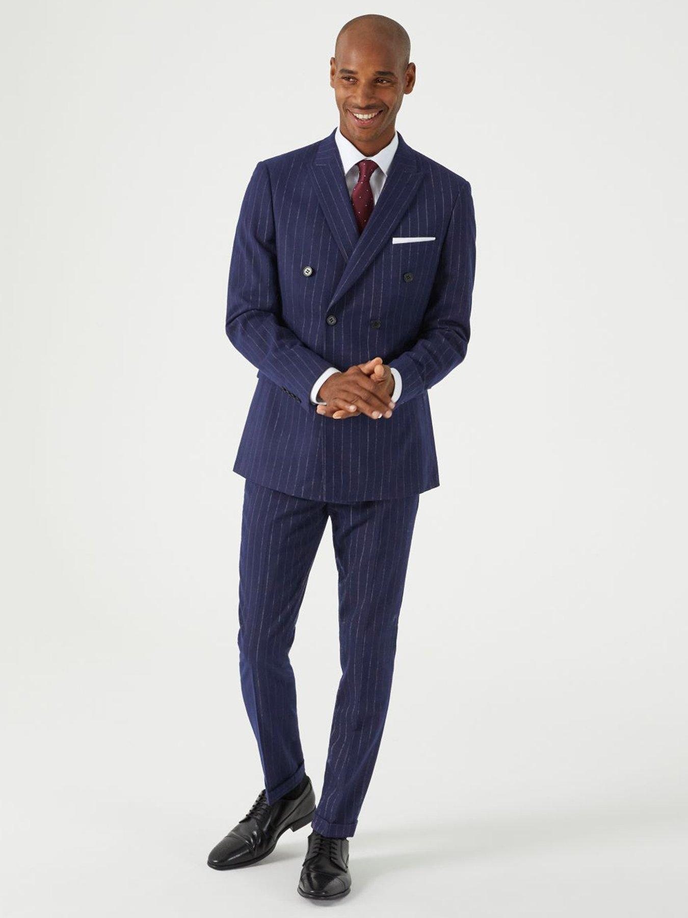Skopes Declan Pinstripe Double Breasted Suit Jacket - Navy | Very