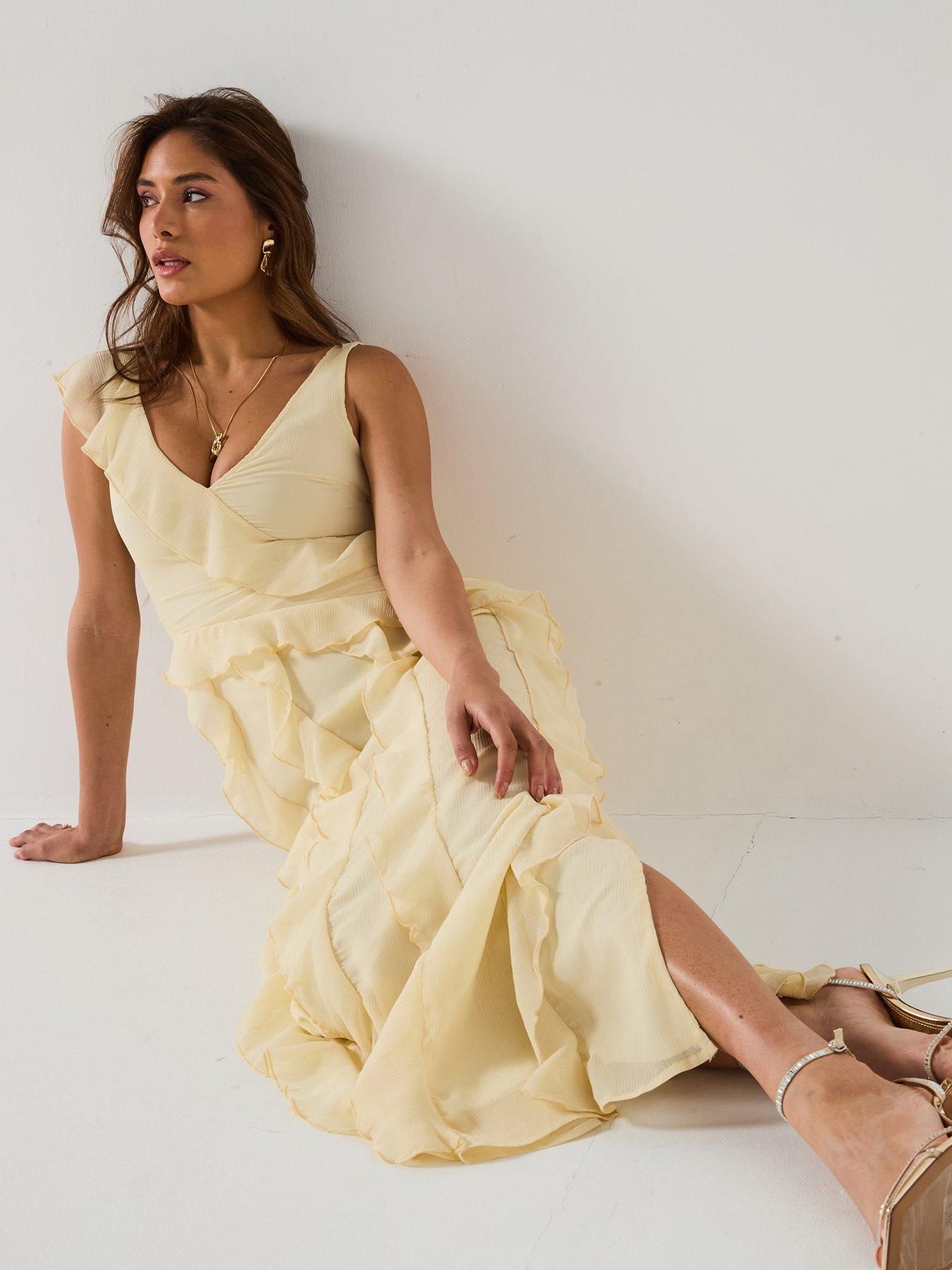 Pretty Lavish Faye Ruffle Maxi Dress - Lemon | Very
