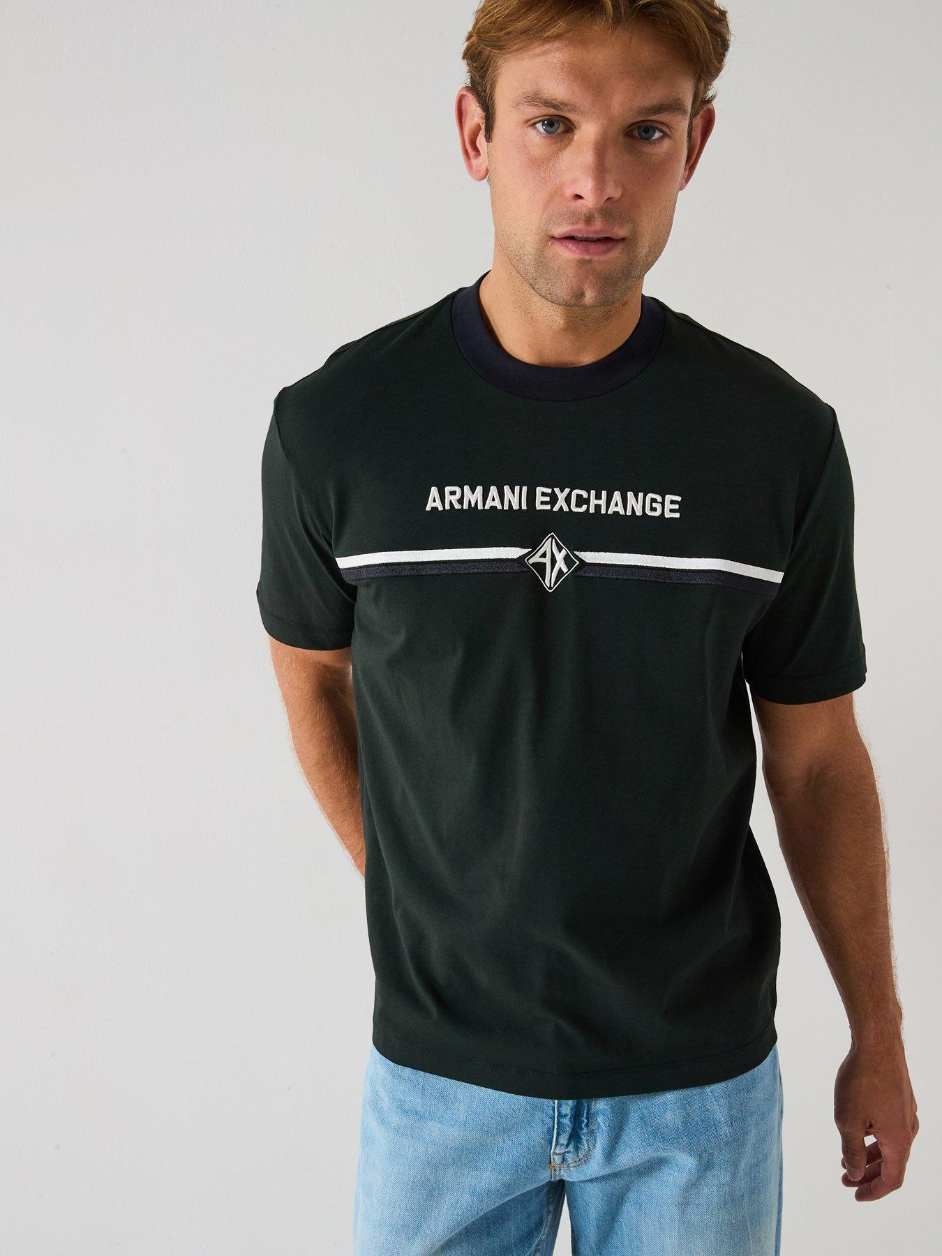 Armani Exchange Ax Chest/Stripe Logo T-Shirt - Dark Green | Very