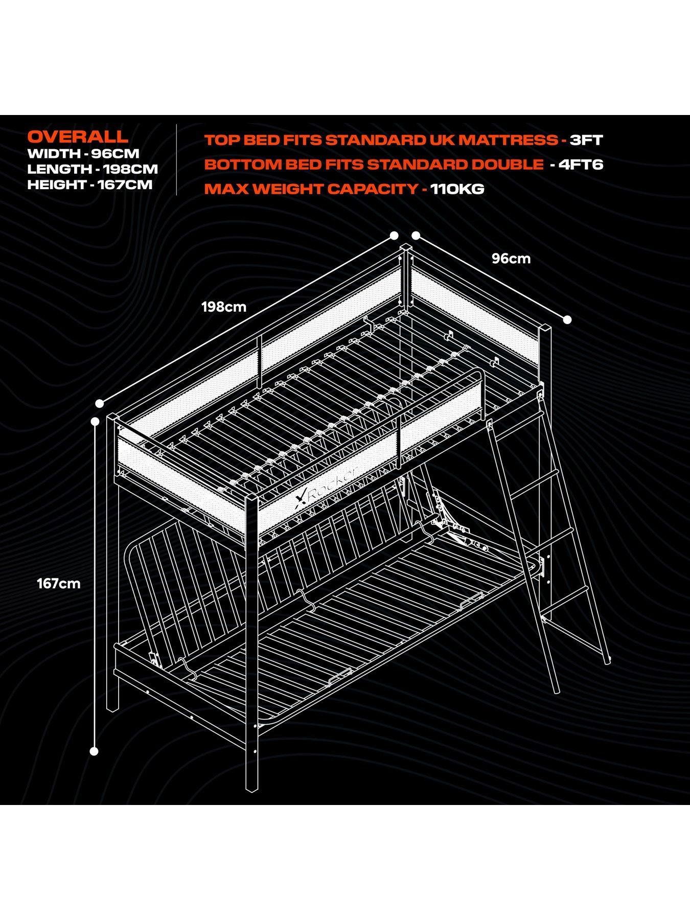 X Rocker Stronghold High Sleeper Bed with Double Futon Cushion and ...