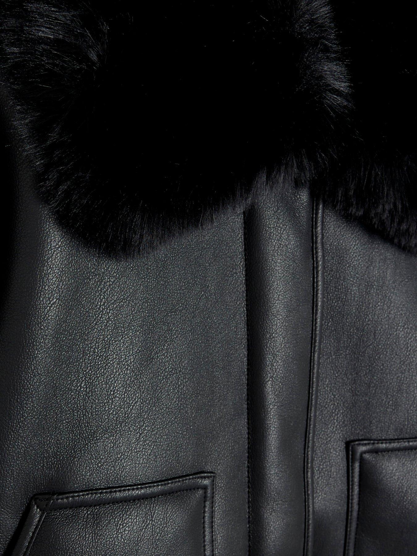 River Island Faux Fur Cuff Shearling Jacket - Black | Very
