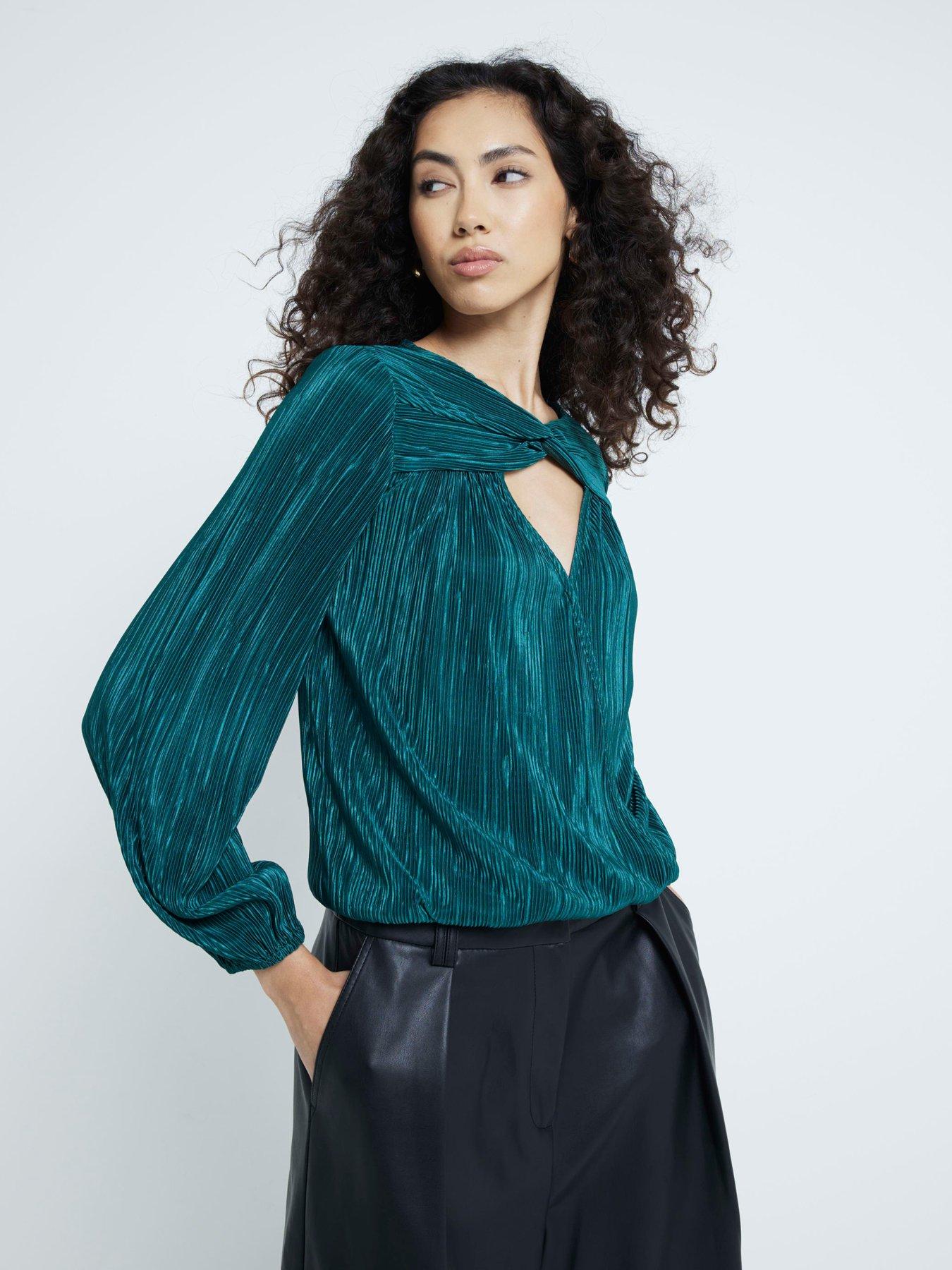 River Island Plisse Bubble Hem Wrap Top - Dark Green | Very