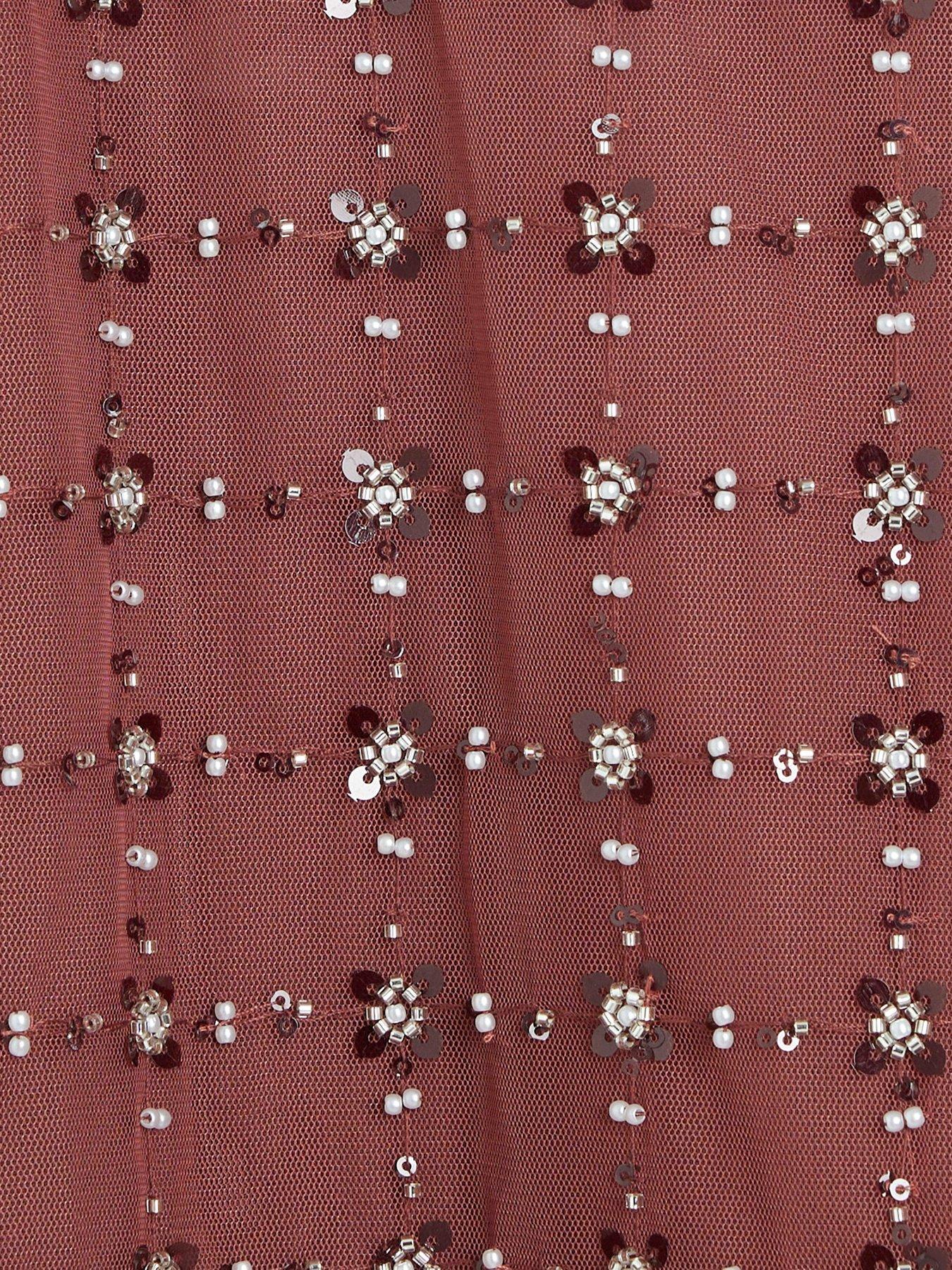 River Island Floral Sequin Mesh Top - Dark Red | Very