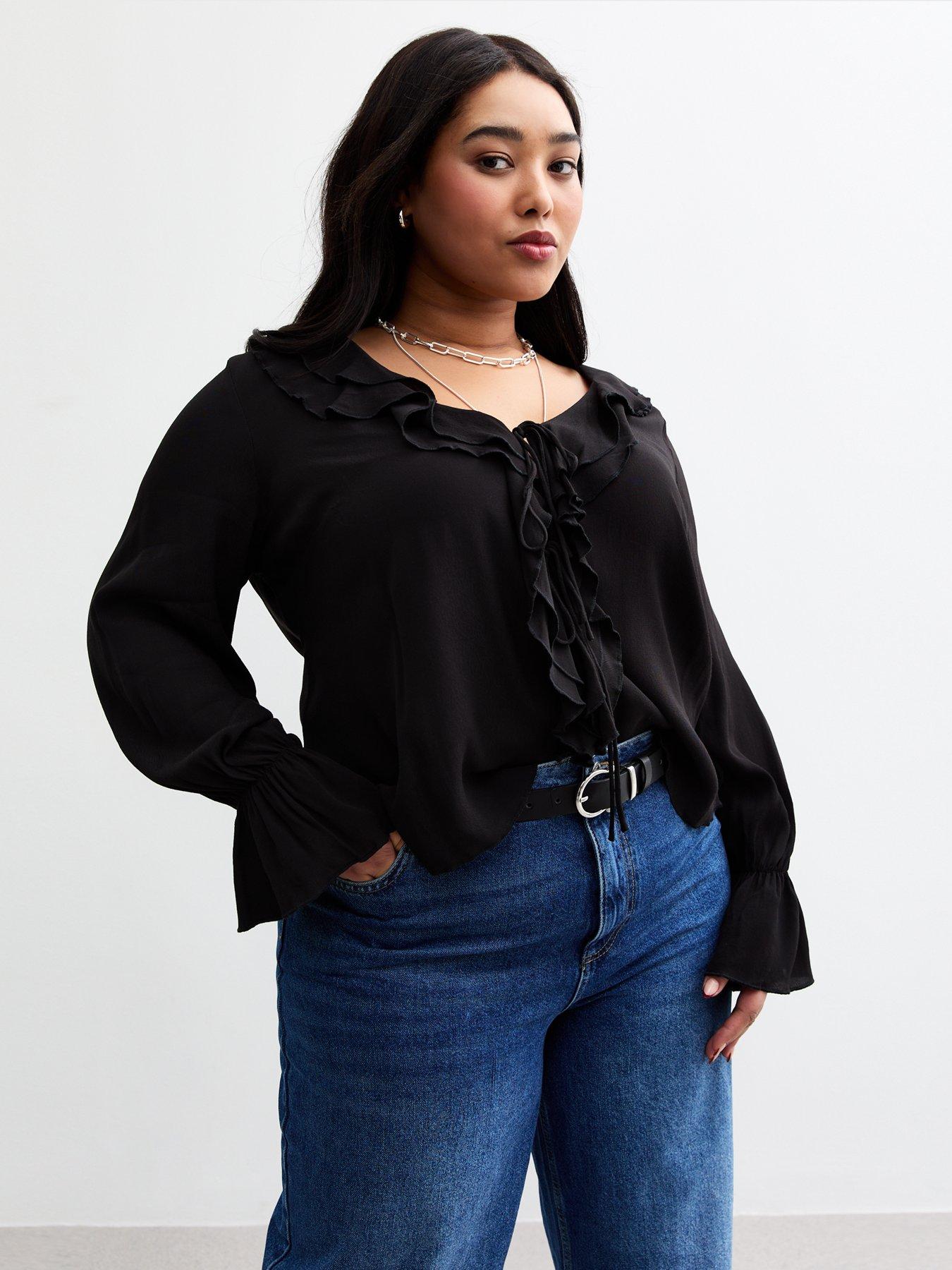 New Look Curves Ruffle Trim Blouse - Black | Very