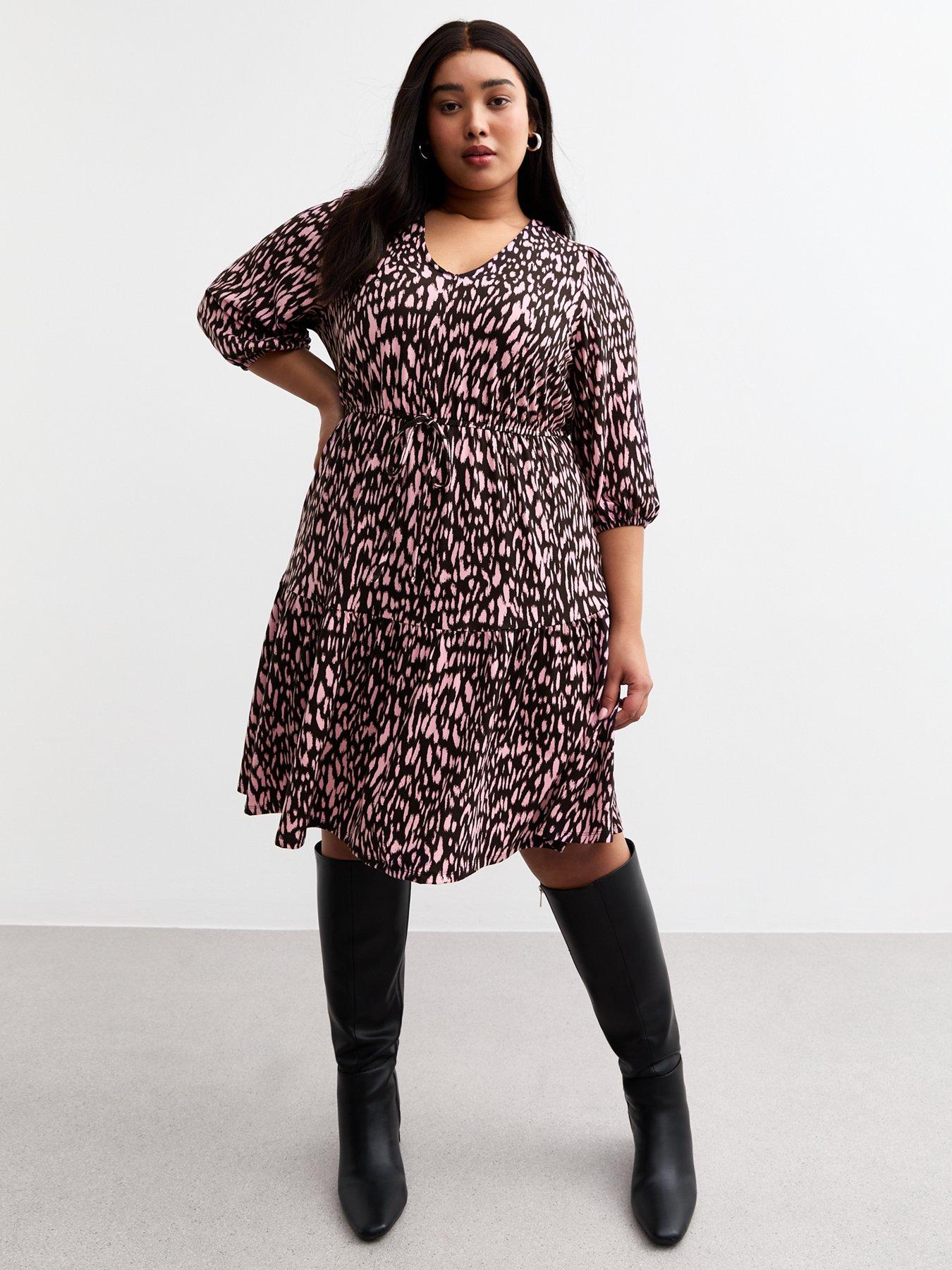 New Look Curves Pink Animal Mini Dress - Print | Very