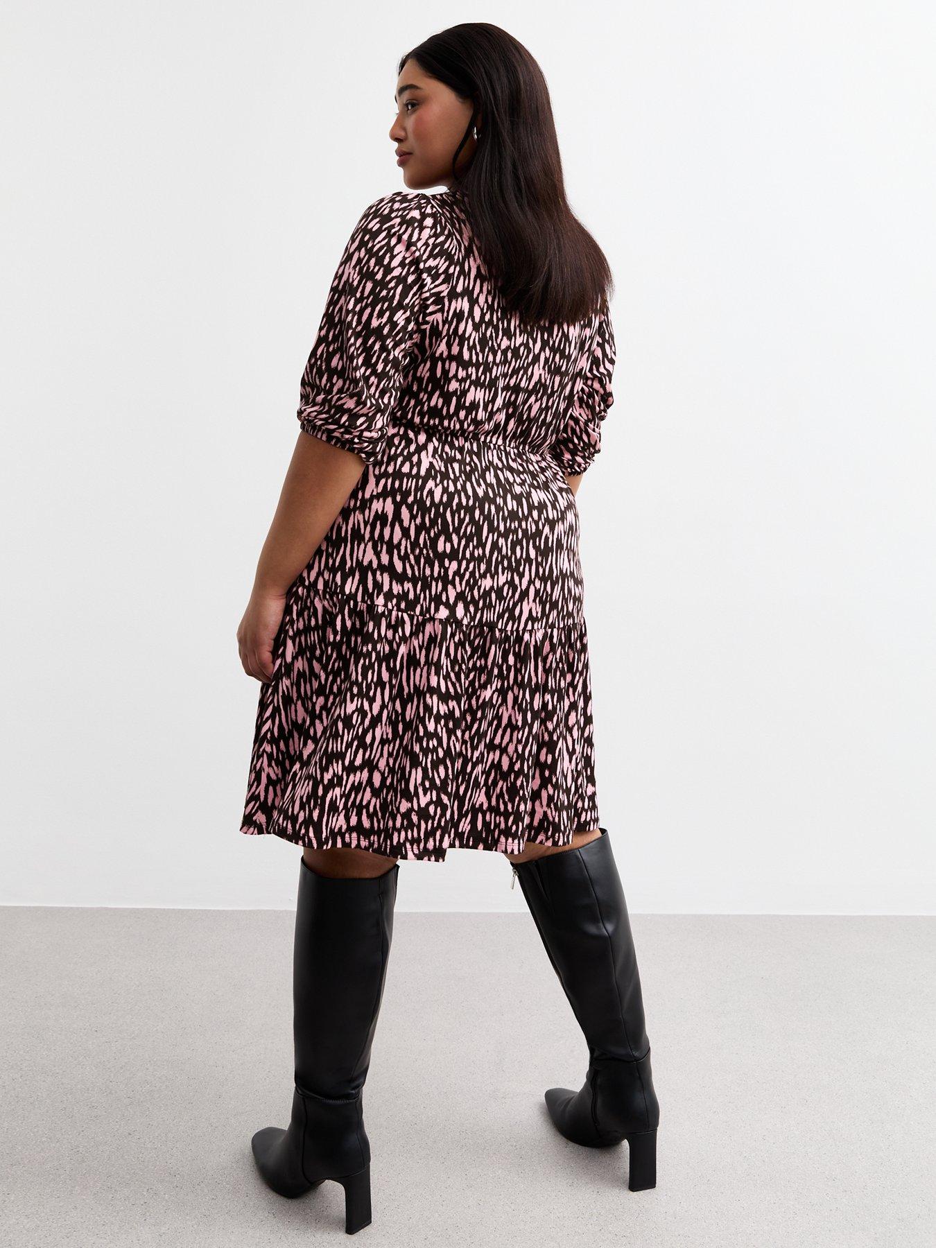 New Look Curves Pink Animal Mini Dress - Print | Very