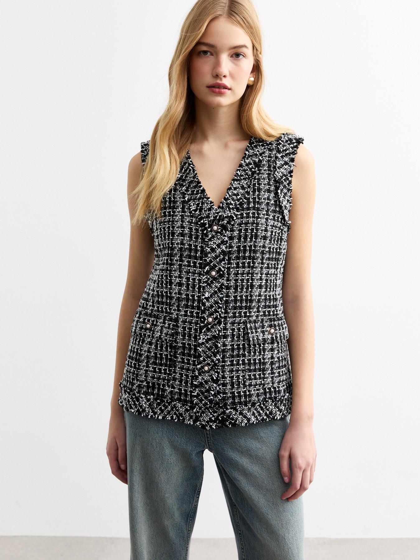 New Look Black Checked Bouclé Waistcoat - Print | Very