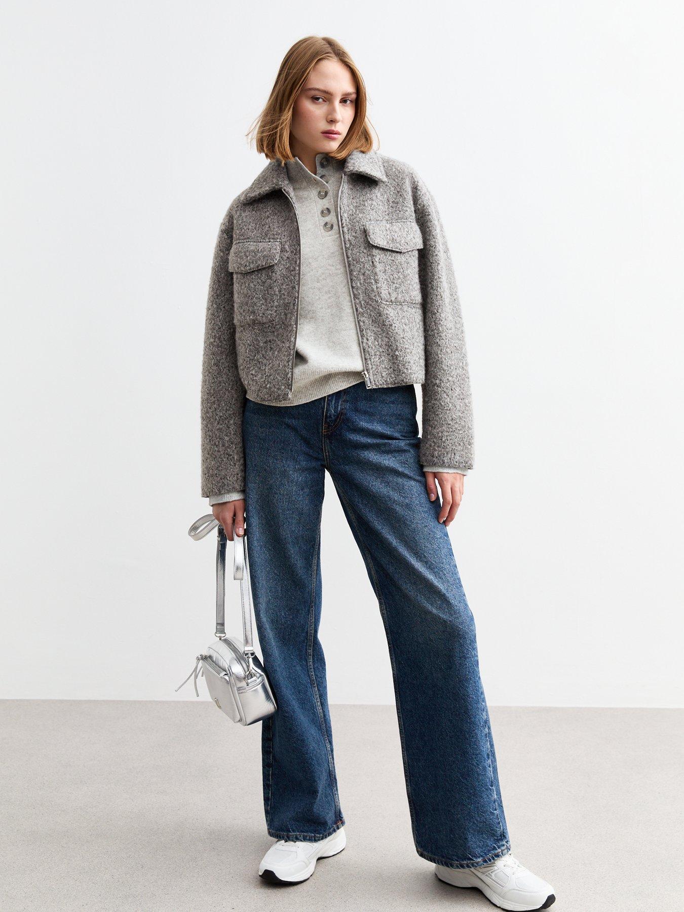 New Look High Neck Button Up Jumper - Grey | Very