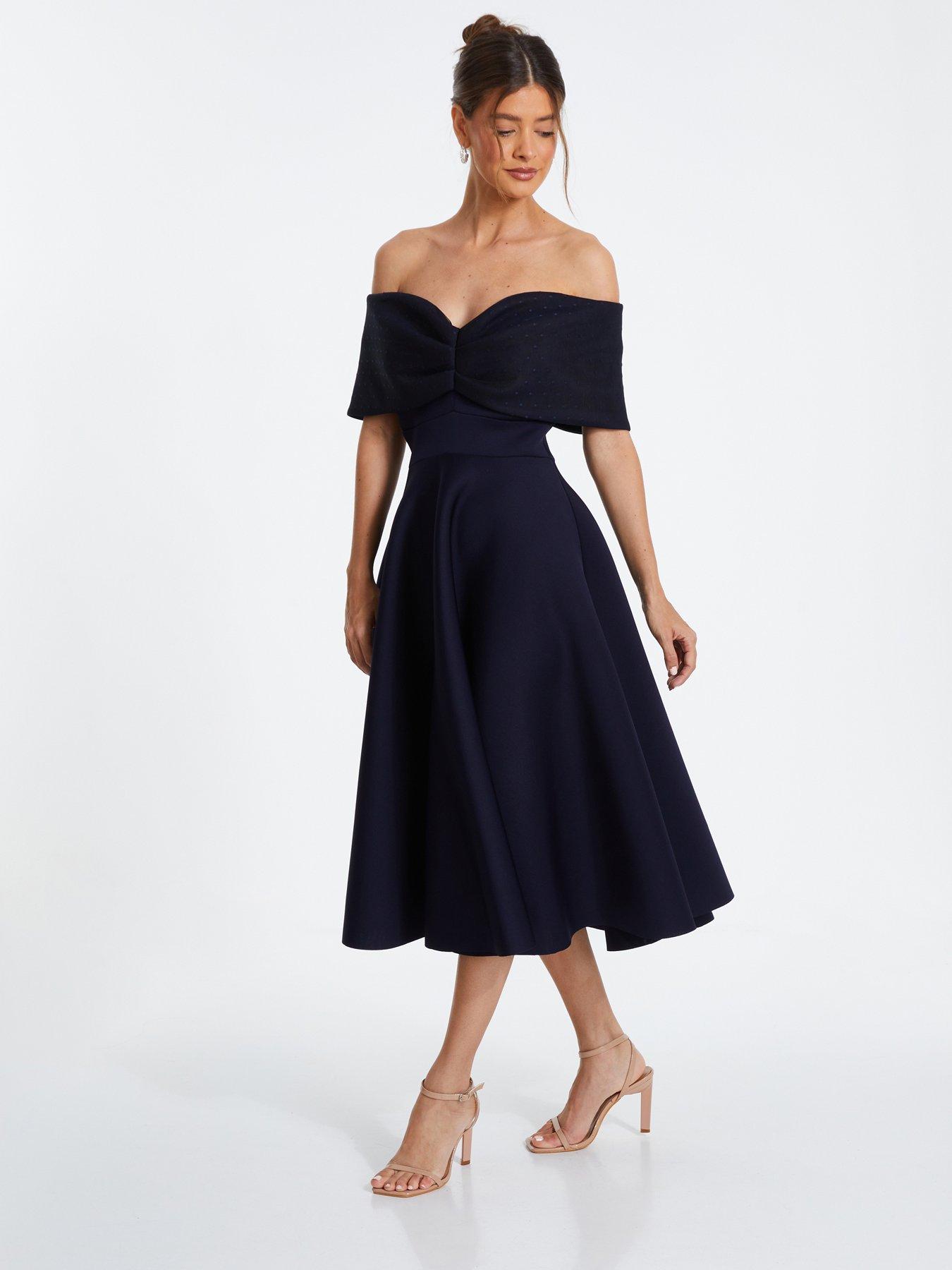 Quiz Navy Mesh Polka Dot Skater Midi Dress | Very