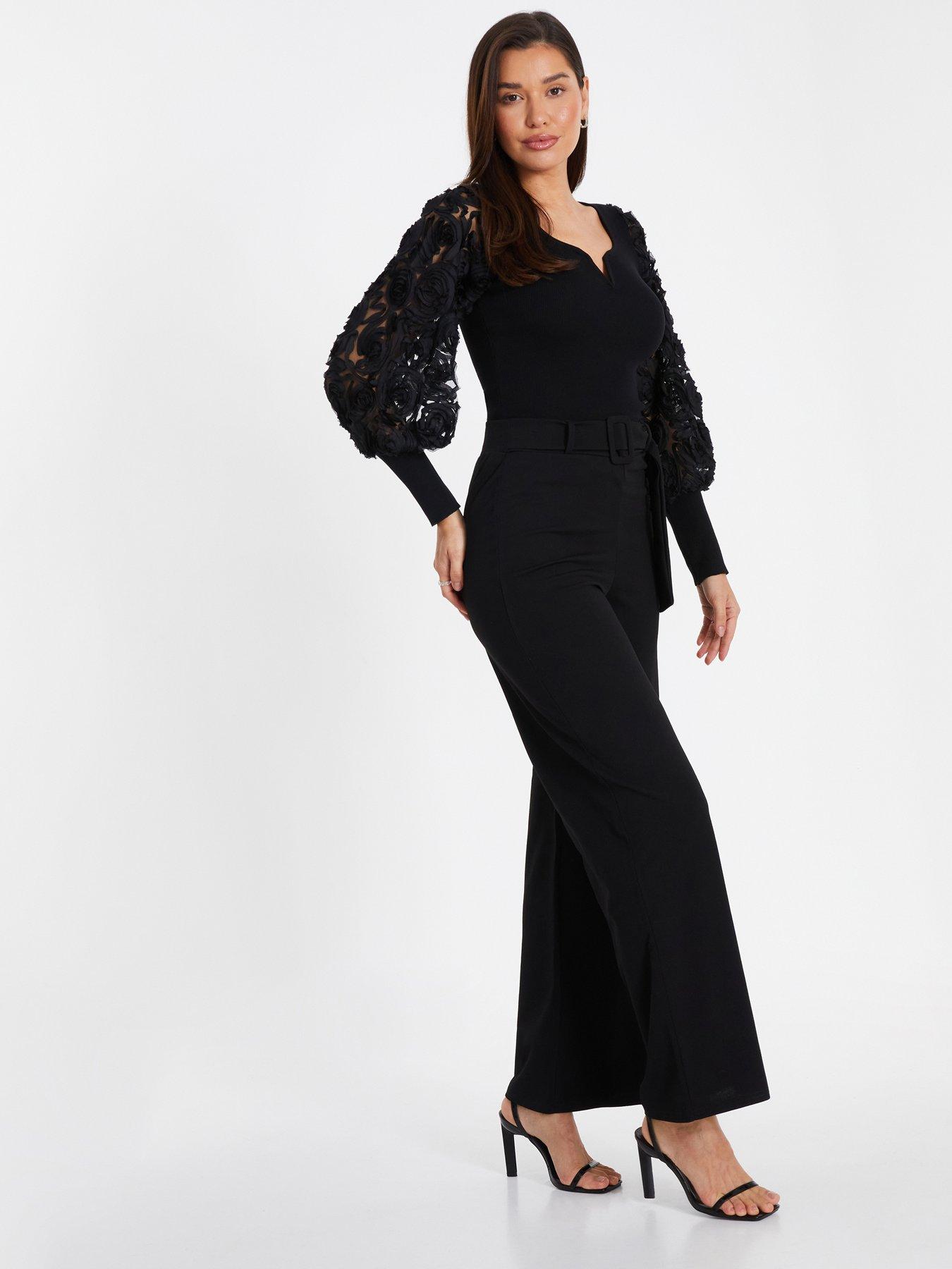 Quiz Knit Sleeve Detail Top - Black | Very