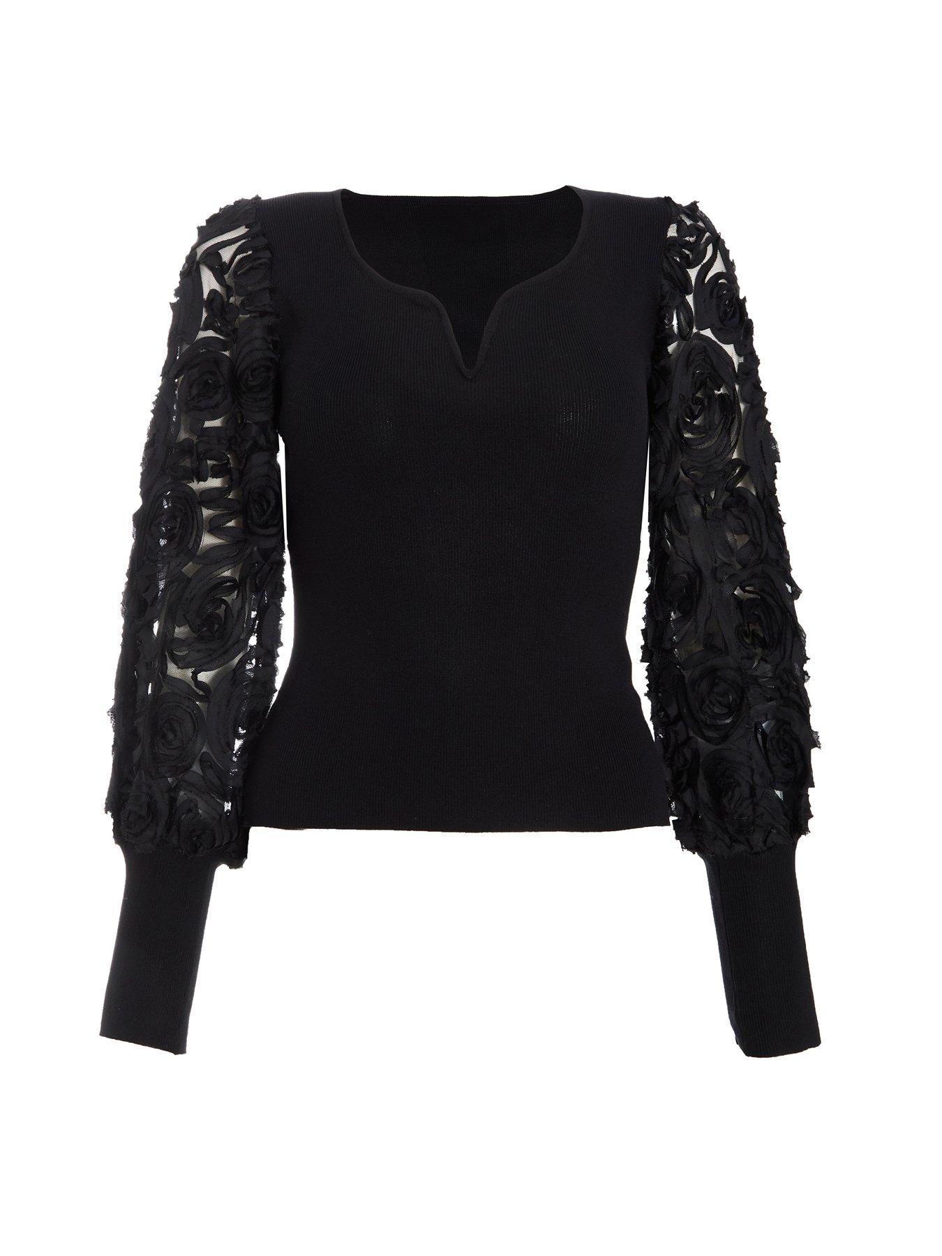 Quiz Knit Sleeve Detail Top - Black | Very