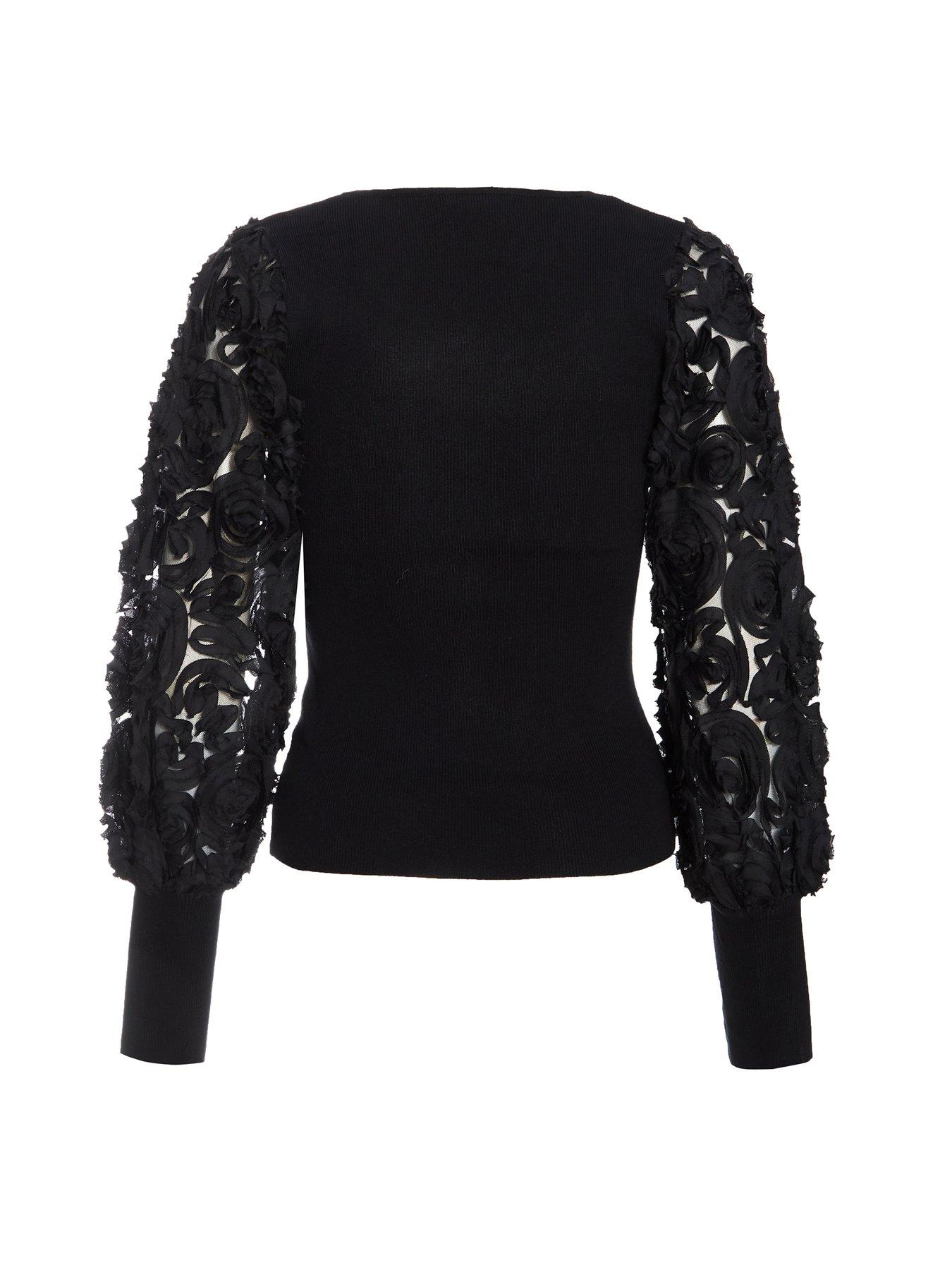 Quiz Knit Sleeve Detail Top - Black | Very