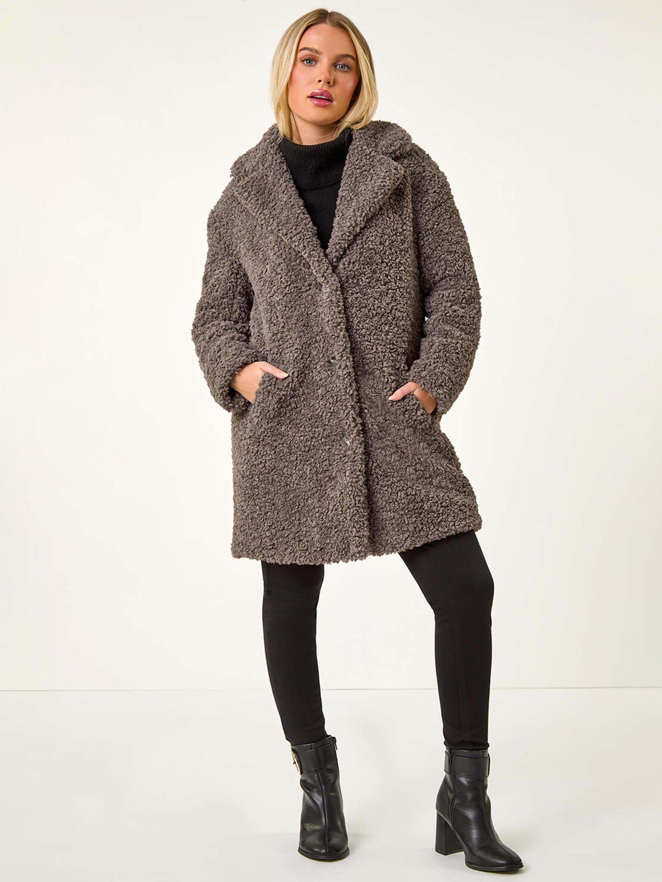 Roman Petite Teddy Longline Coat - Beige | Very