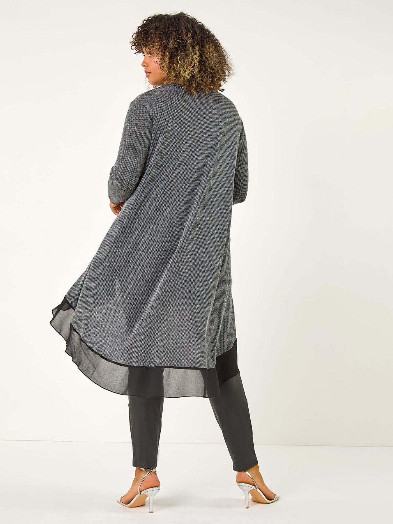 Roman Curve Glitter Chiffon Hem Tunic Top - Grey | Very