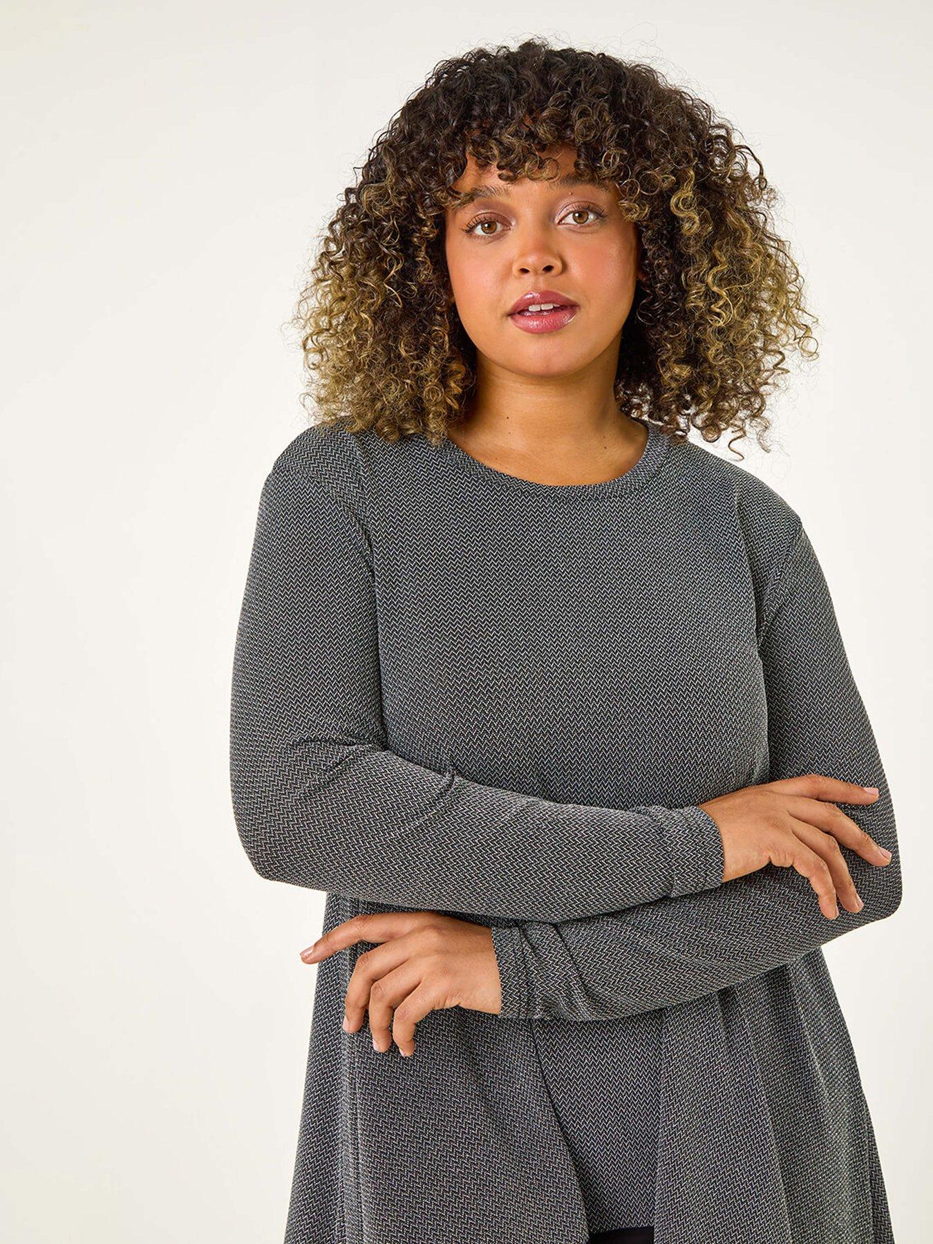 Roman Curve Glitter Chiffon Hem Tunic Top - Grey | Very
