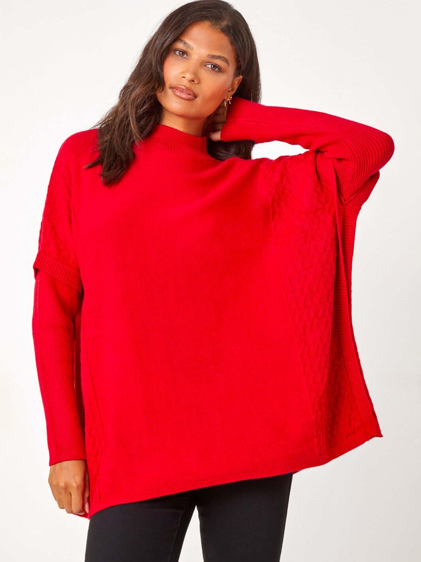 Roman High Neck Longline Knit Jumper - Red | Very