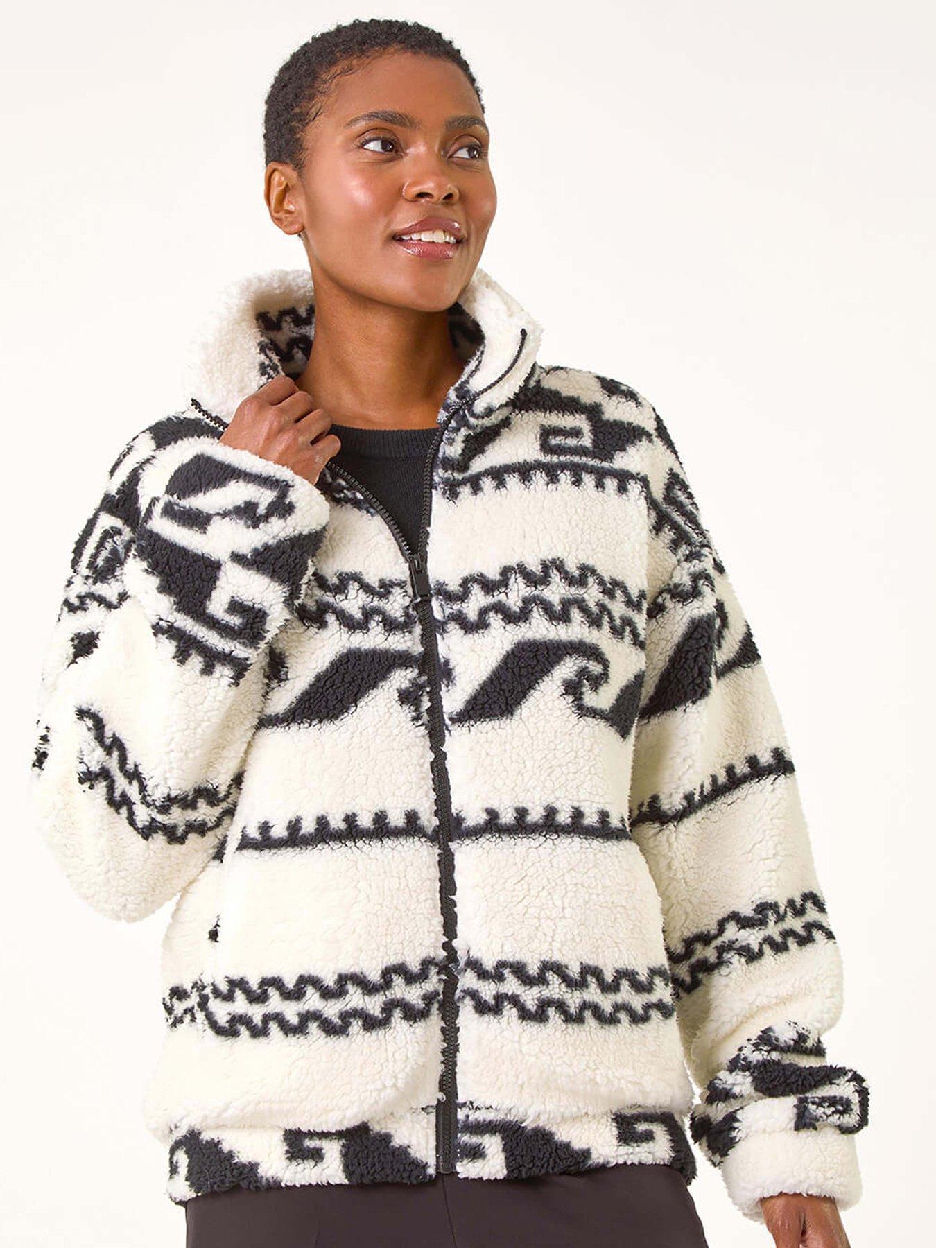 Roman Aztec Printed Fleece Jacket - Grey | Very