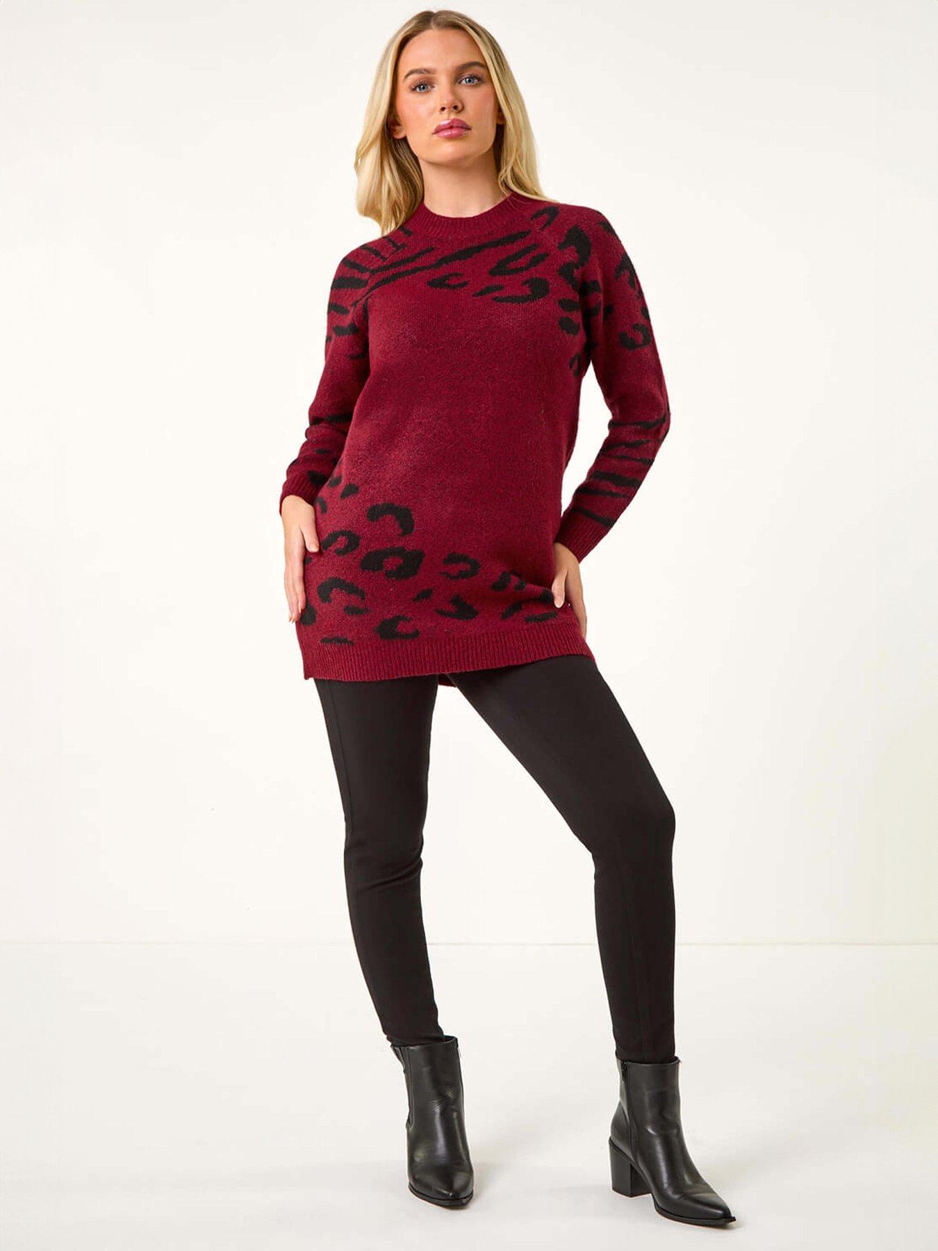 Roman Petite Animal Print Longline Stretch Jumper - Red | Very