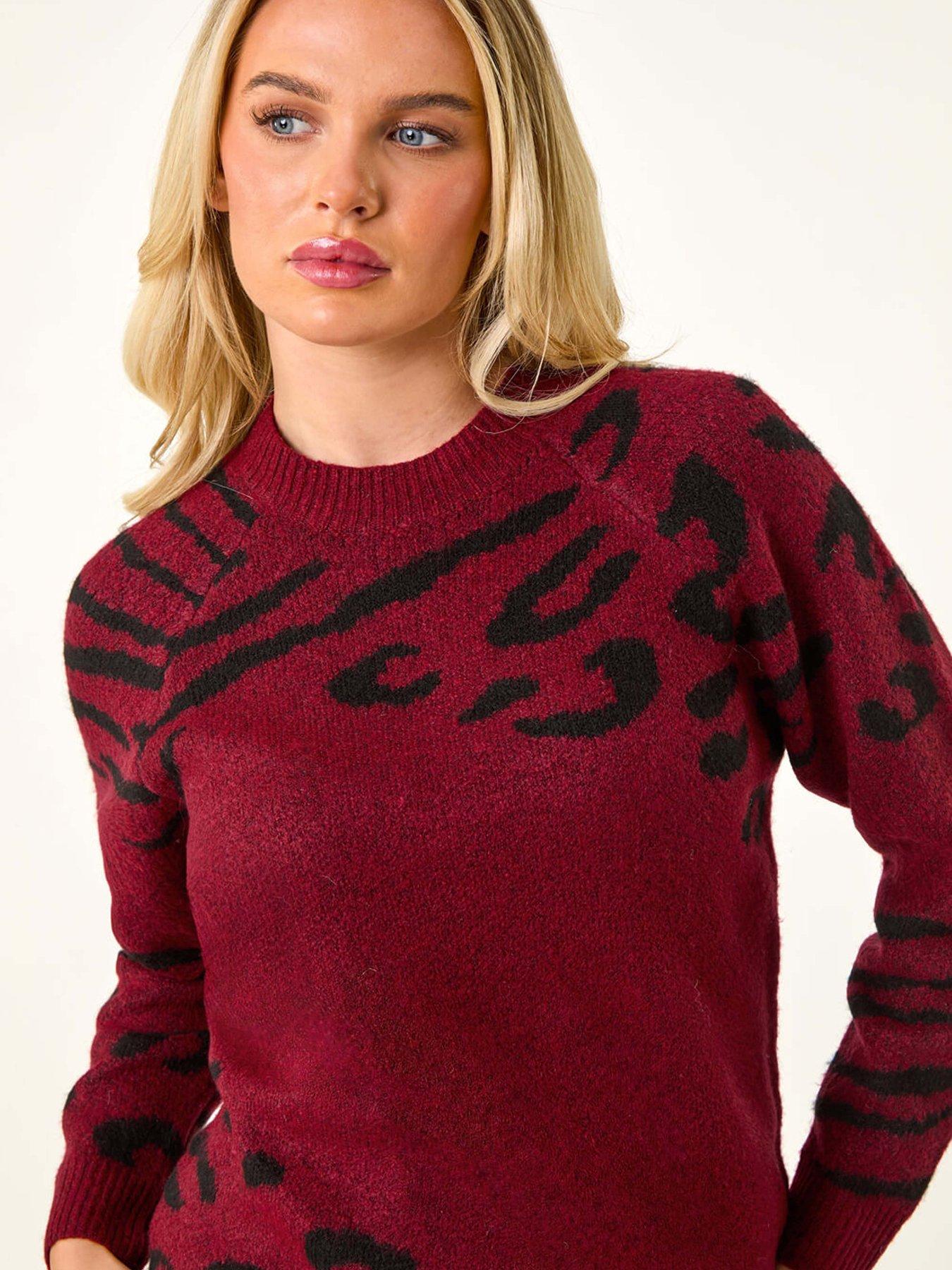Roman Petite Animal Print Longline Stretch Jumper - Red | Very